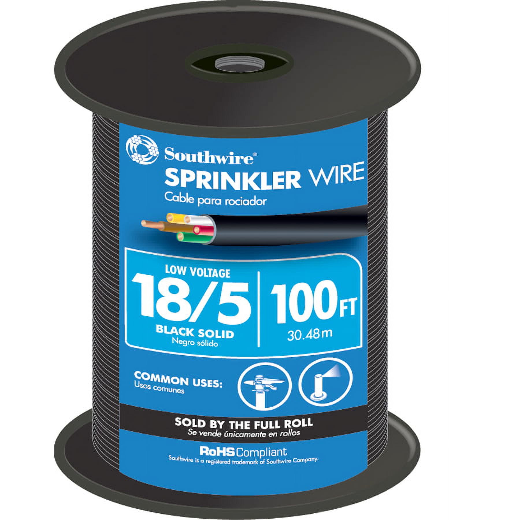Southwire Company 49275123 100 ft. Black 18 Gauge 5 Wire Sprinkler Wire ...