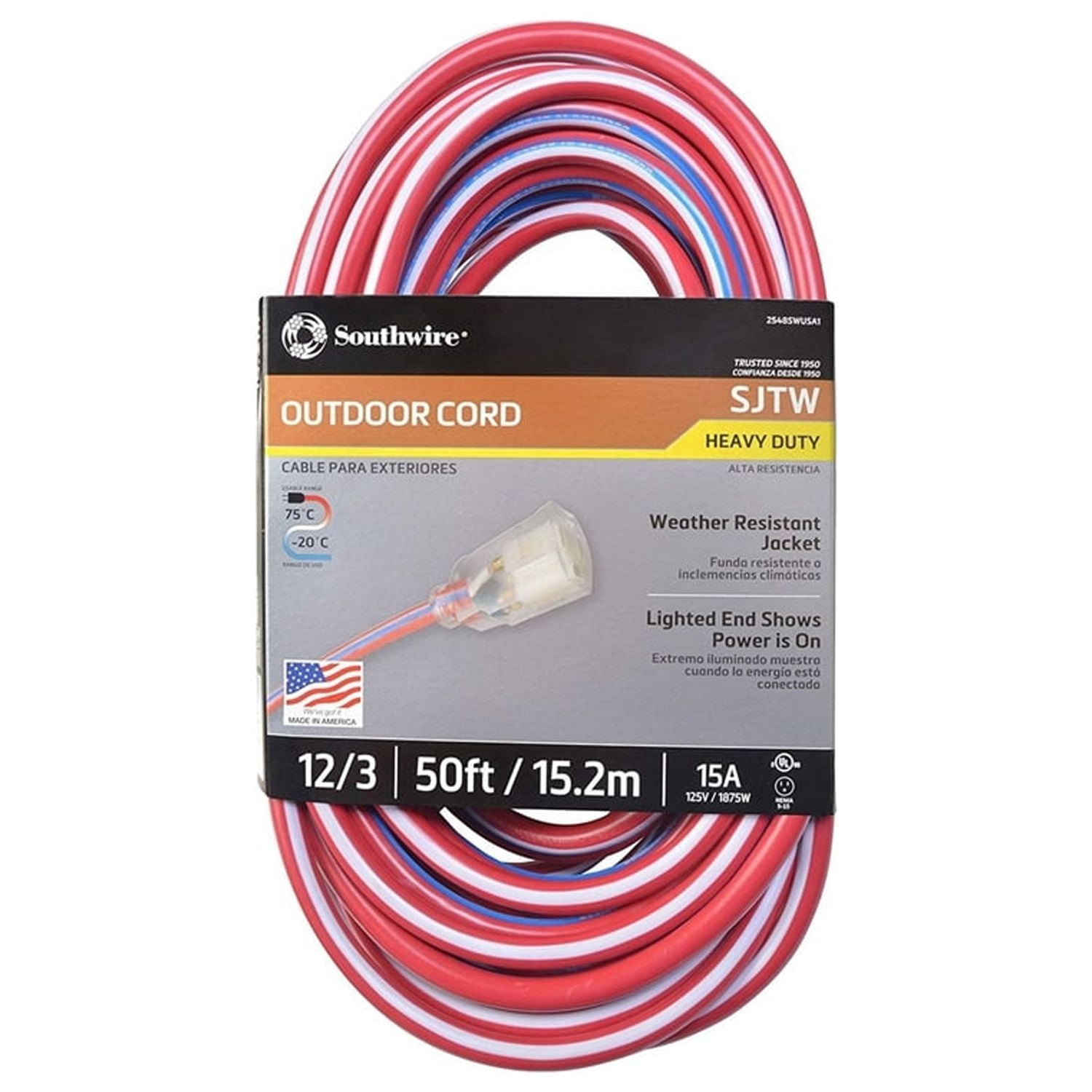 Southwire Extension Cord,12 AWG,125VAC,50 ft. L 2548SW0041 - Walmart.com
