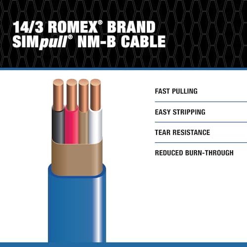 Southwire Romex SIMpull Wire, 14 Gauge, 3 Conductor, 100 Ft, W/G NM-B ...