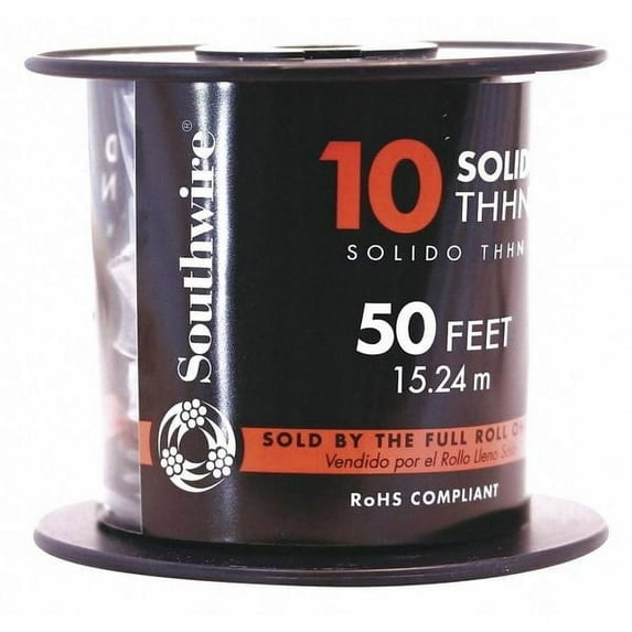 Southwire Simpull Thhn, 10 Gauge Thhn Solid Wire, Black, 50 Ft. Per ...