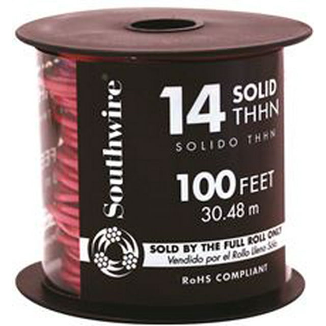 Southwire Simpull Thhn, 14 Gauge Thhn Solid Wire, Red, 100 Ft. Per Roll ...