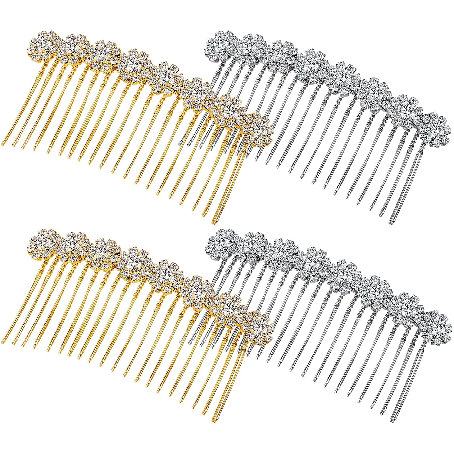 Southwit 4 Pieces Alloy Rhinestone Side Hair Combs Flower Crystal Hair ...