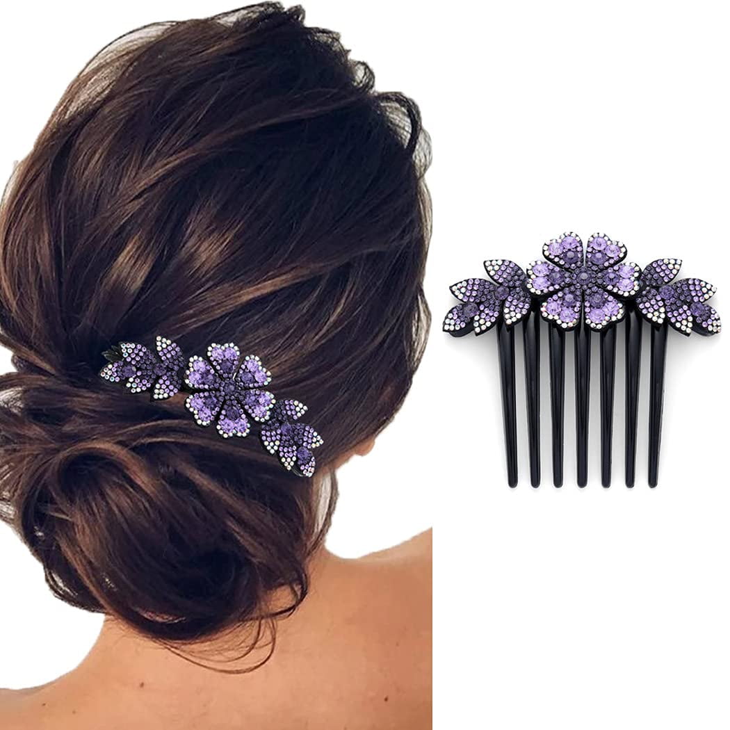 Southwit Hair Side Comb Purple Rhinestone Side Combs Flower Vintage ...