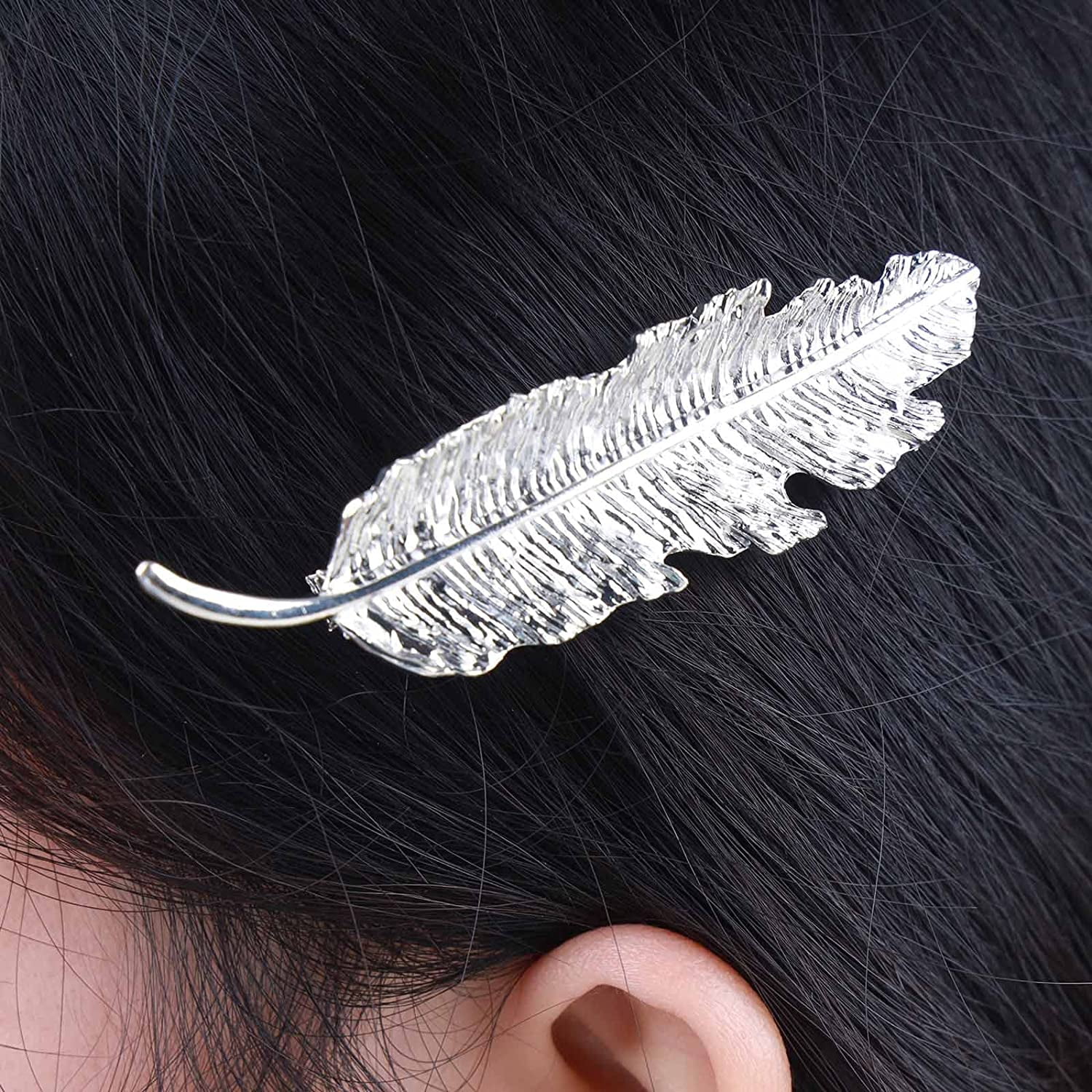 Southwit Vintage Leaf Hair Clip Barrettes Silver Feather Hair Barrettes ...