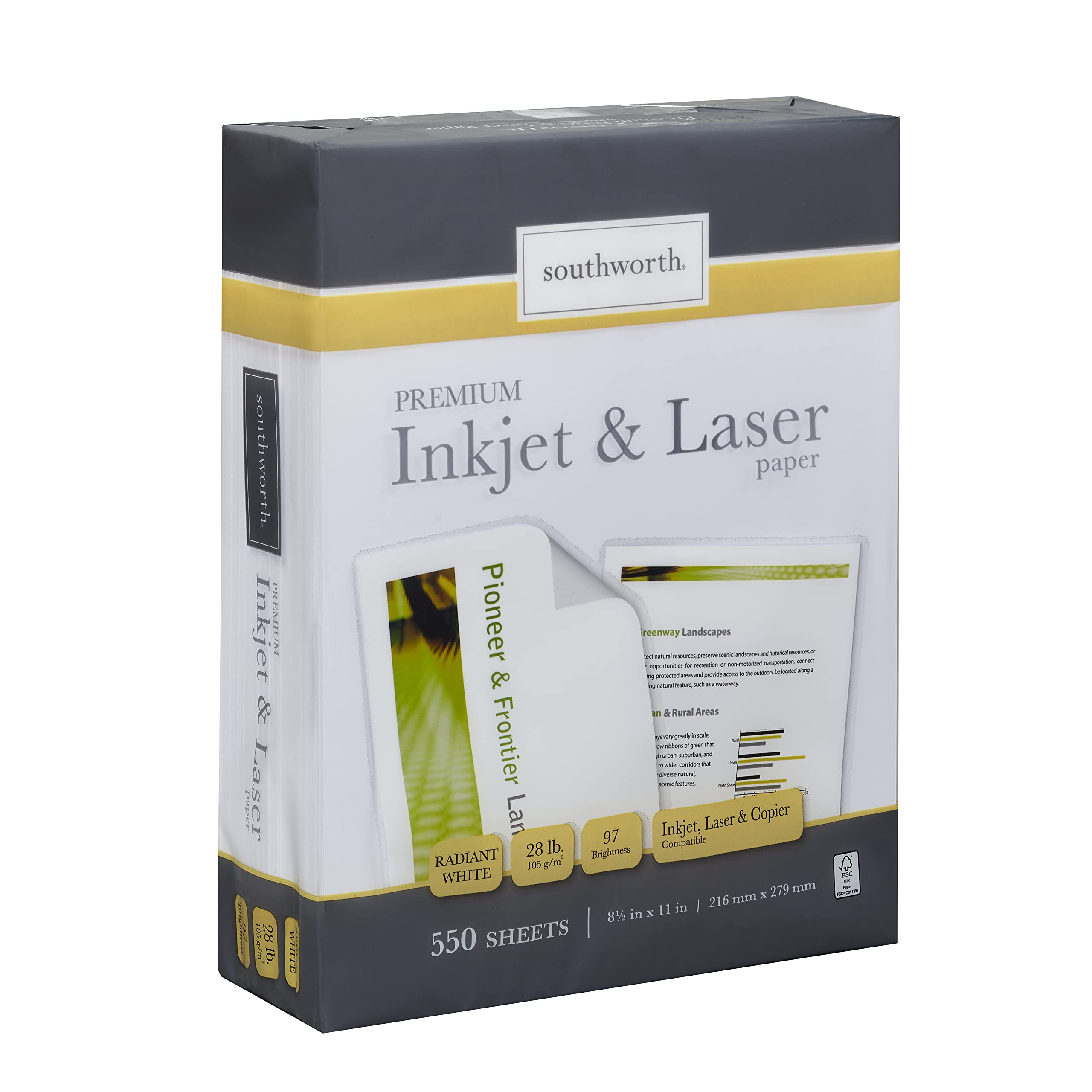 Southworth Inkjet & Laser Printer Paper, 8.5" x 11", 28 lb., Radiant ...