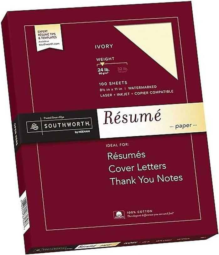 Southworth R14icf 100 Cotton Resume Paper Ivory 24 Lbs 8 1 2 X 11