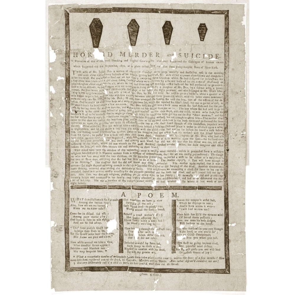 Souvenir Of A Murder With Coffin Drawings And Poem Detailing The Events ...