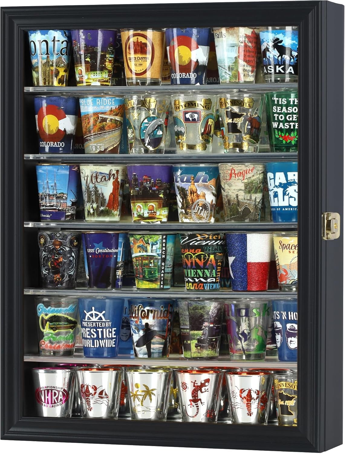 Souvenir Shot Glass Display Case Shadow Box Wall Mounted Cabinet Mirror ...