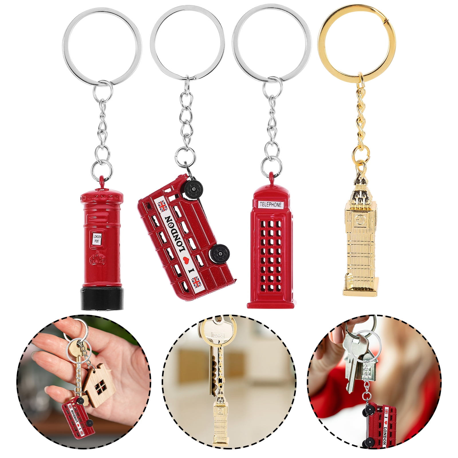 Souvenirs Key Holder,4Pcs London Theme Key Chain Set Bus Big Ben Keyring Souvenirs Keychain ...