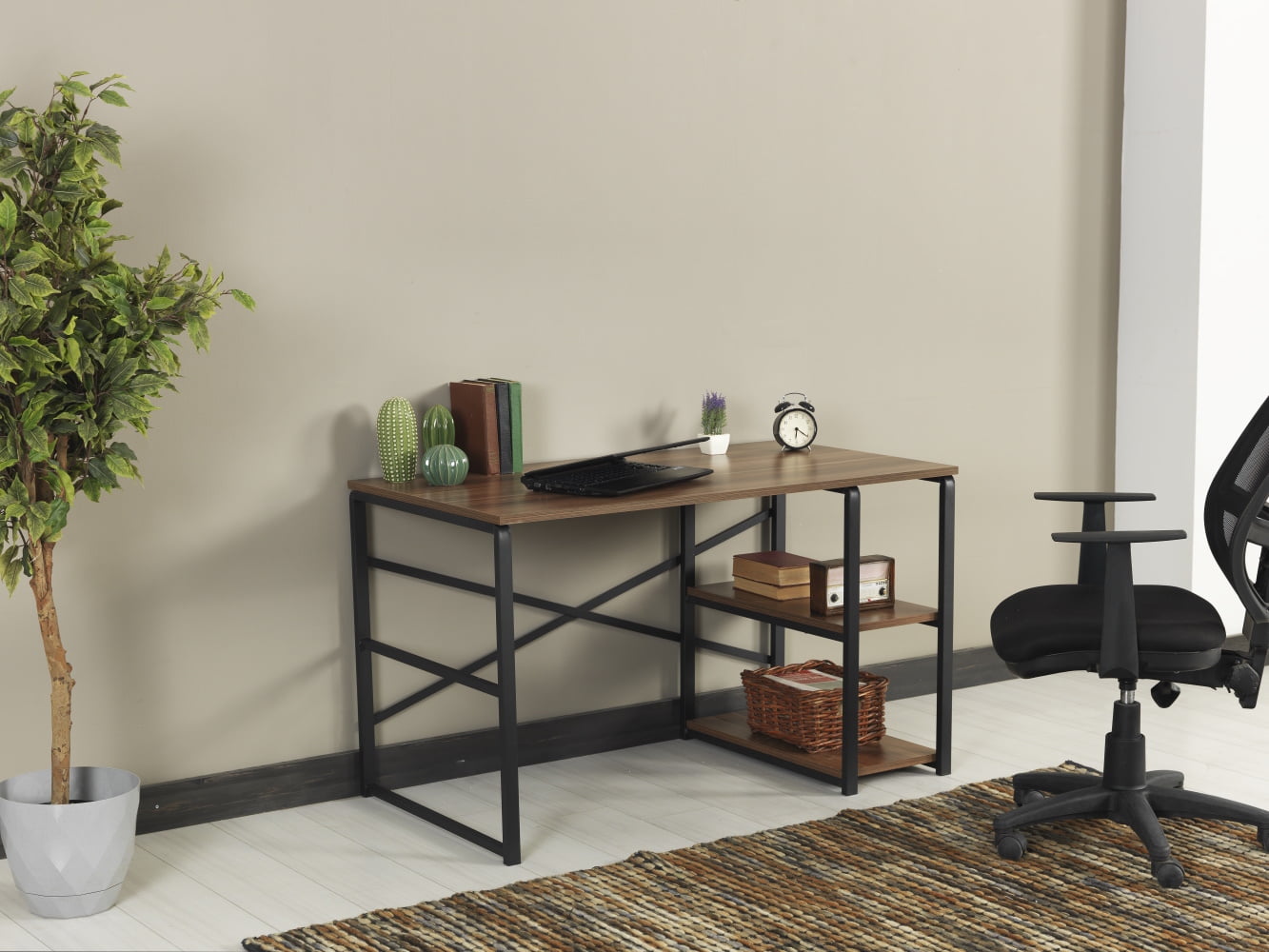 Sova Black Metal Frame 47" Wooden Top 2 Shelves Writing and Computer ...