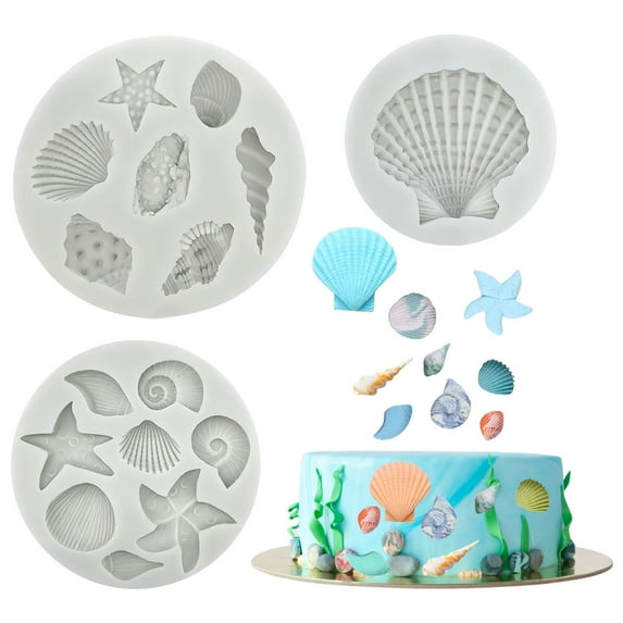 Sovob 3 PCS Marine Theme Cake Fondant Silicone Mold Seashell Conch ...