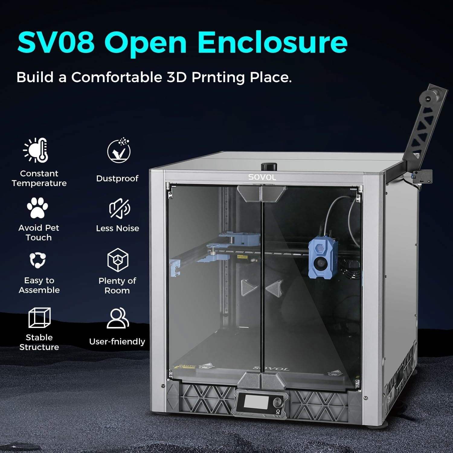 Sovol SV08 Metal and Tempered Glass Open Enclosure with Drag Chain ...