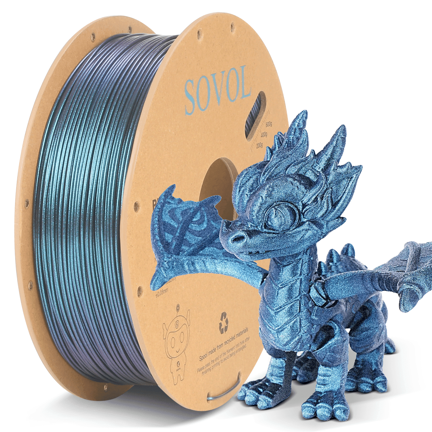 Sovol Silk PLA Filament with Blue Glitter 1kg 1.75mm, Color Changeable ...