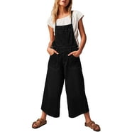 Pink Queen Women's Denim Classic Adjustable Straps Cuffed Hem Bib ...