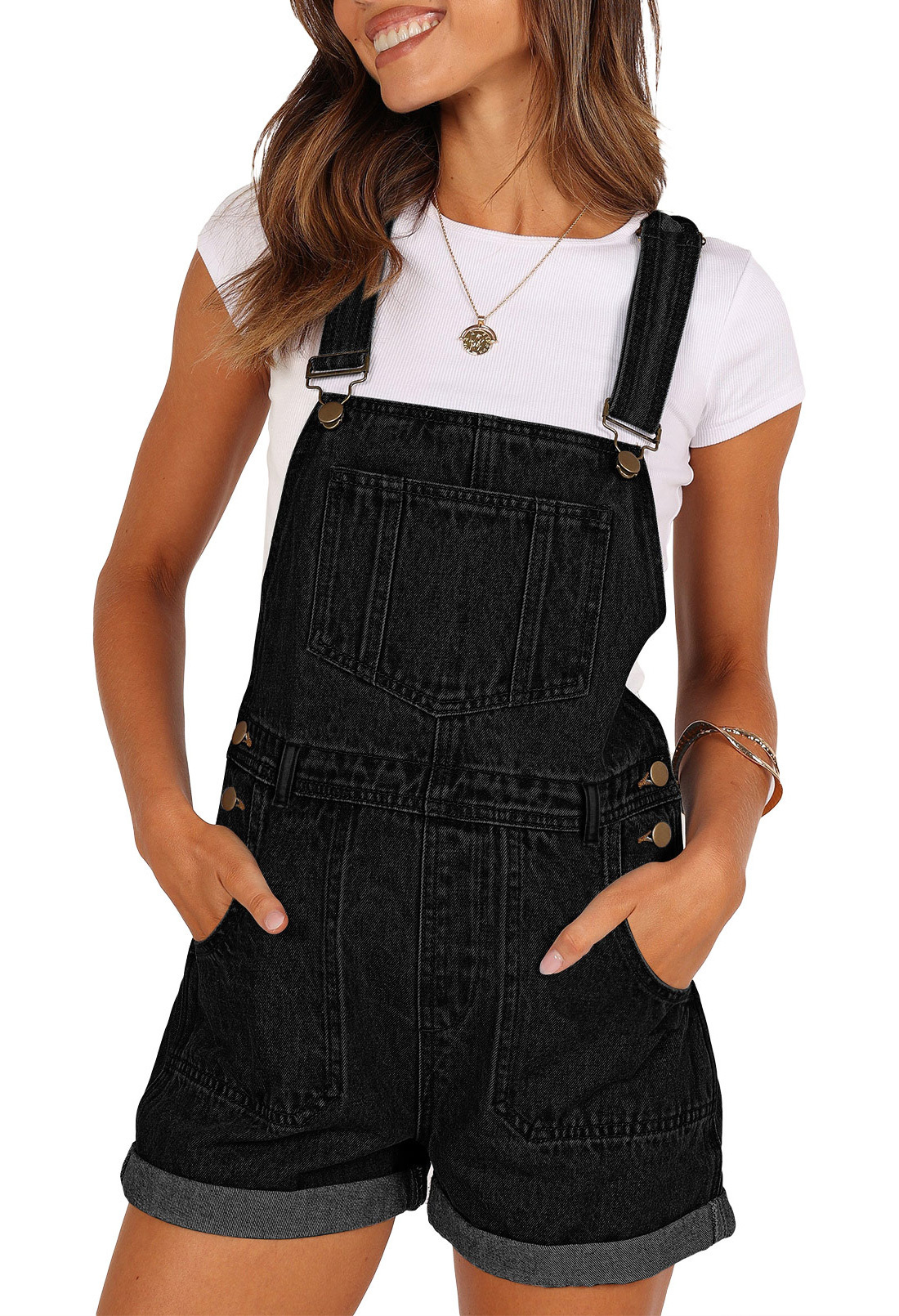 Womens Ribbed Corduroy Bib Front Wide Cropped Leg Overalls with Pockets ...