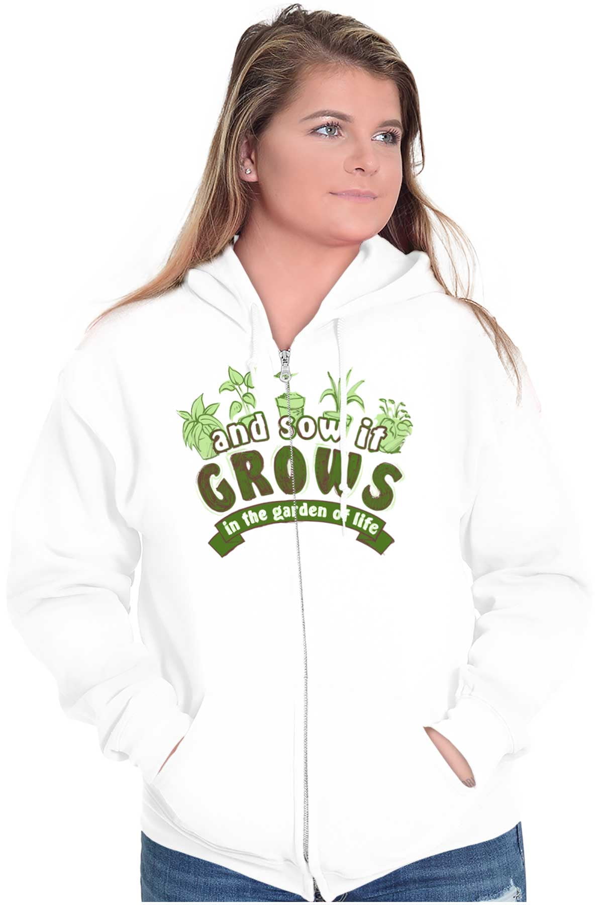 Sow Grow Garden Life Gardening Green Women Plus Size Zipper Hoodie ...