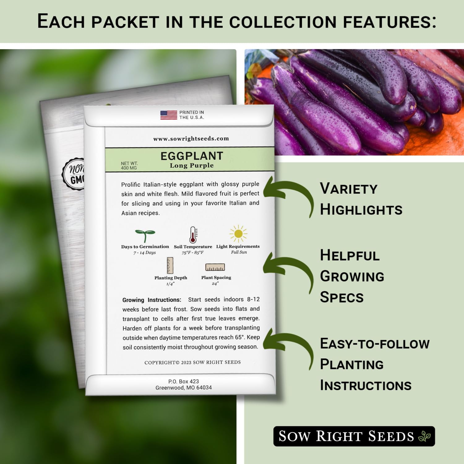 Sow Right Seeds - Eggplant Seed Collection H2FSDfor Planting - Beauty ...
