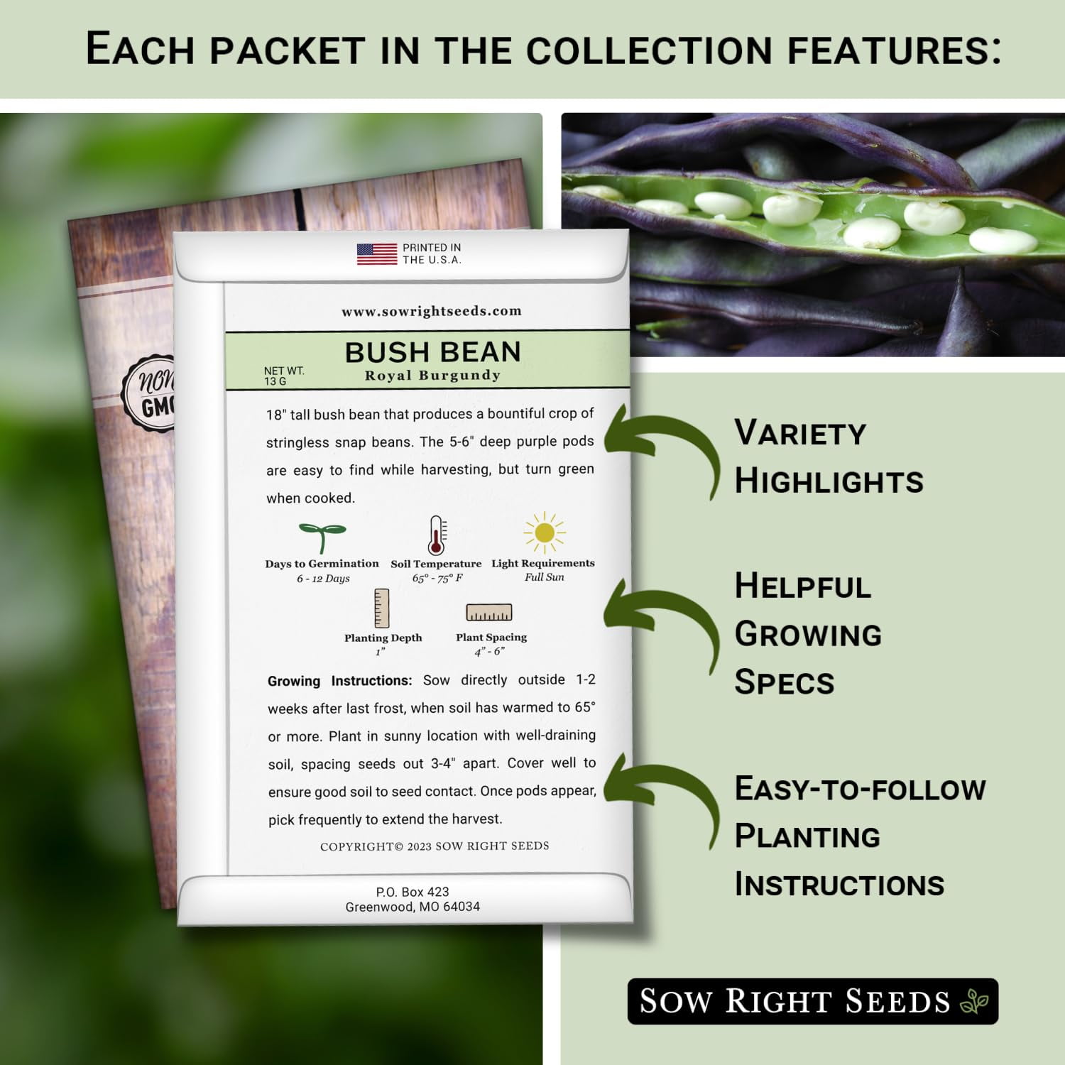 Sow Right Seeds FEV6 - Tri Color Bush Bean for Planting - Individual ...