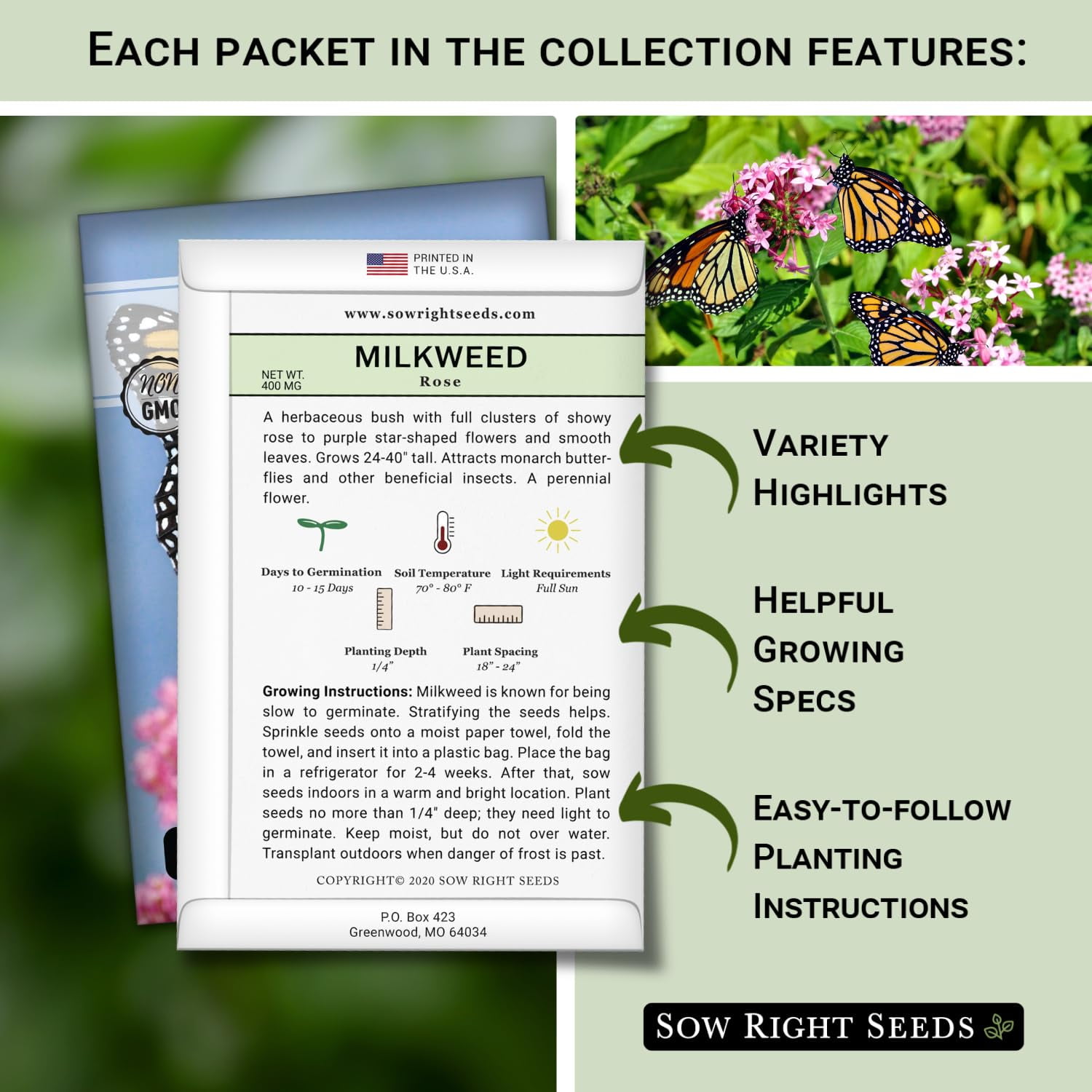 Sow Right Seeds - Milkweed Seed Collection H2FSD- Varieties Butterfly ...