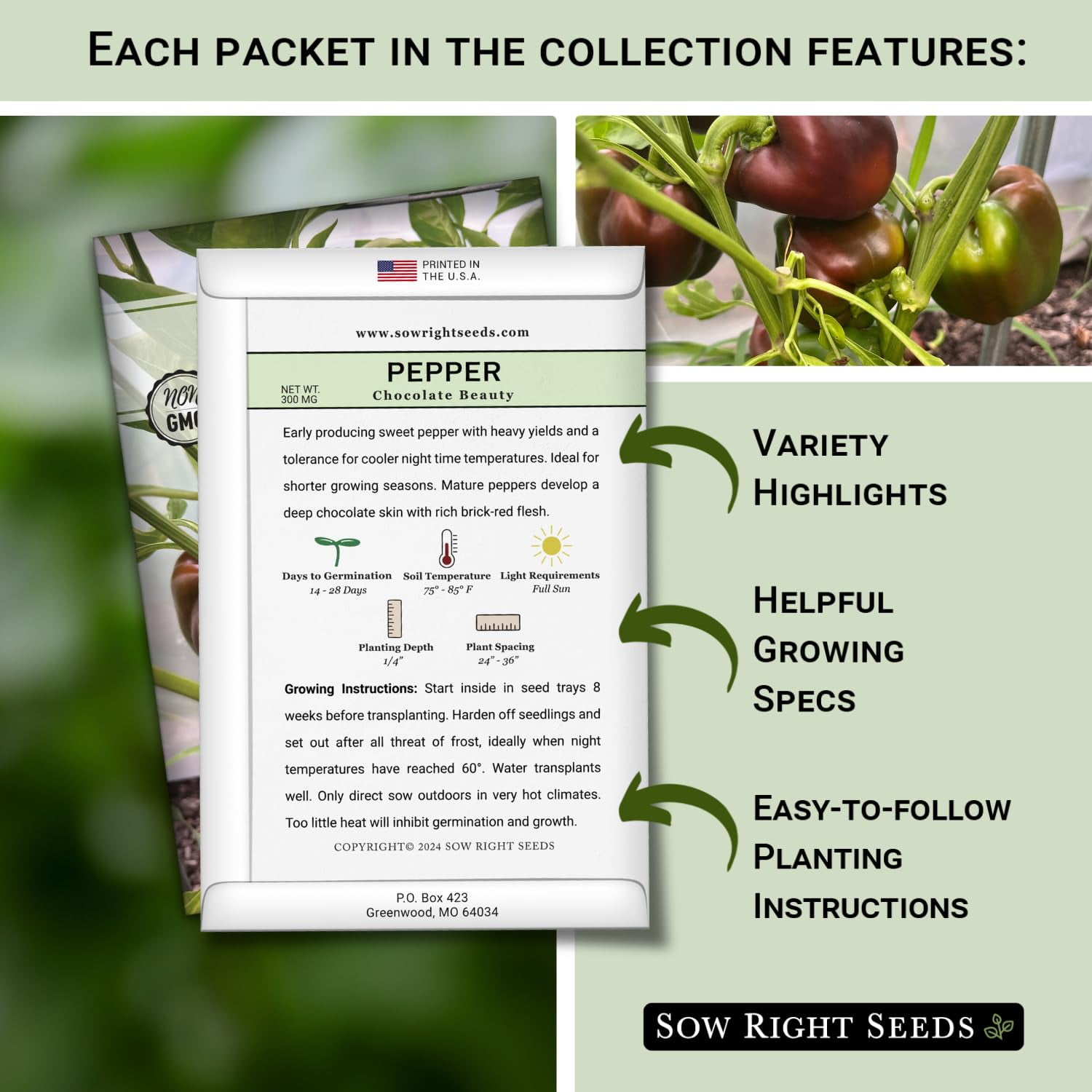 Sow Right Seeds - Sweet Bell Pepper H2FSDSeed Collection a Home Garden ...