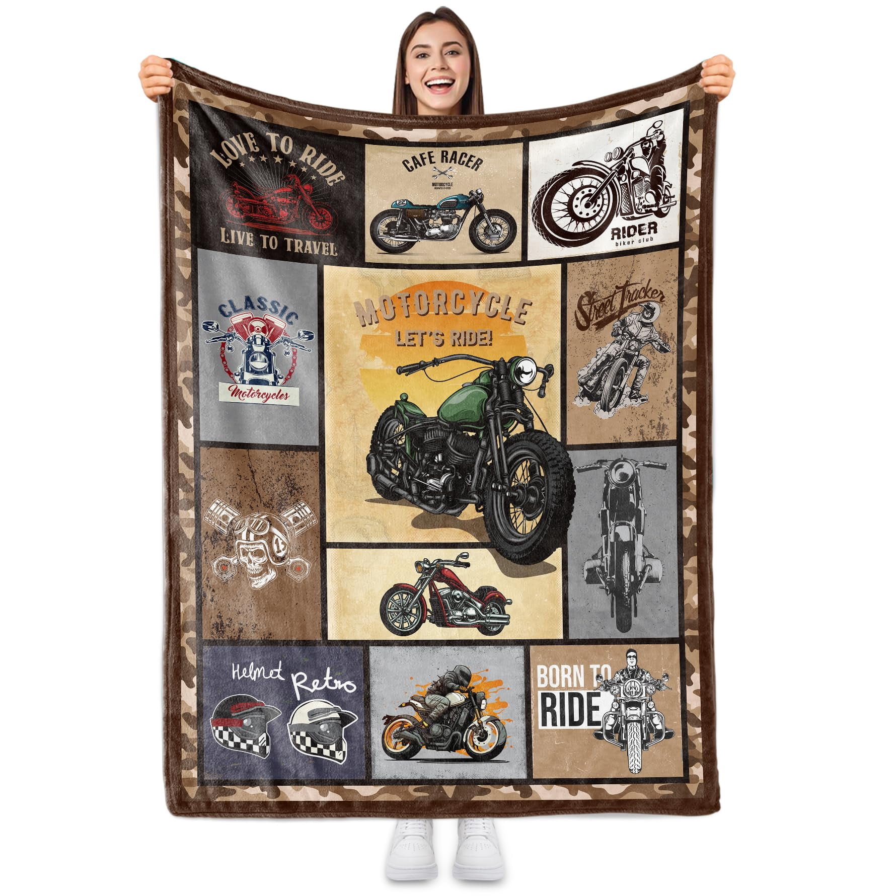 Sowide Motorcycle Blanket, Motorcycle Gifts for Men, Soft Fleece ...