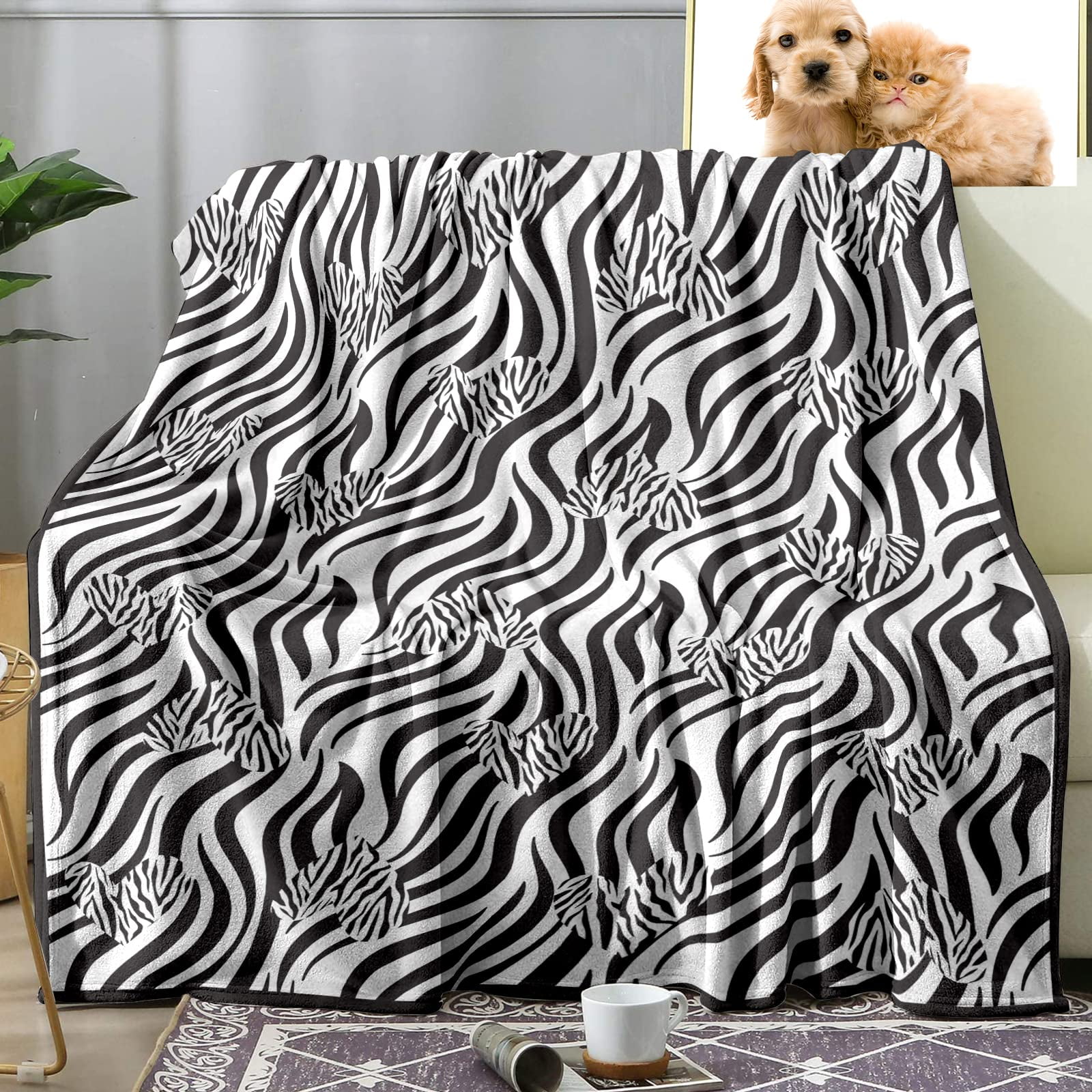 Sowide Zebra Blanket, Black White Soft Fleece Blanket Throws, Zebra ...