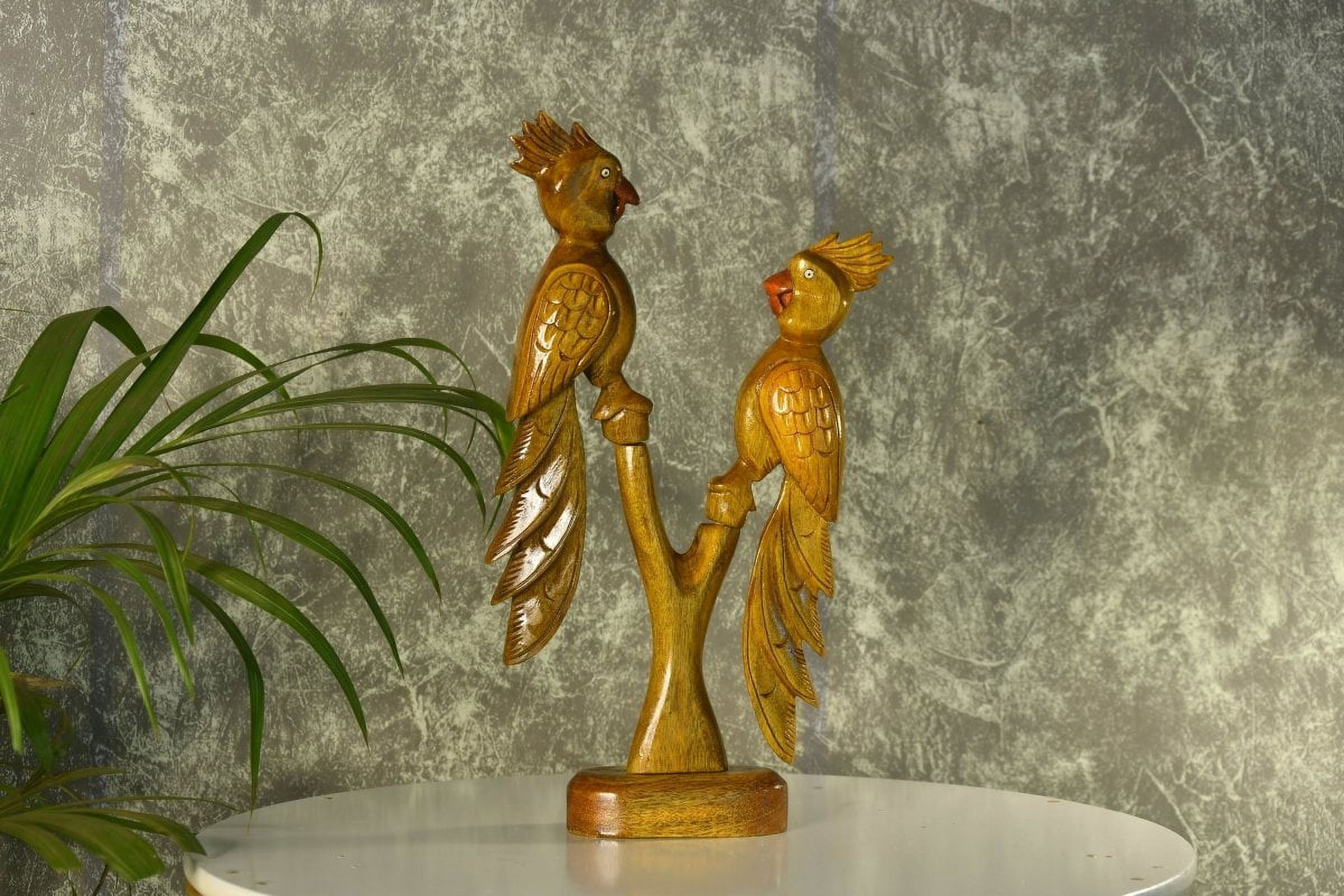 Sowpeace Hand Carved Wooden Parrot Set: Artisan Tabletop Decor ...
