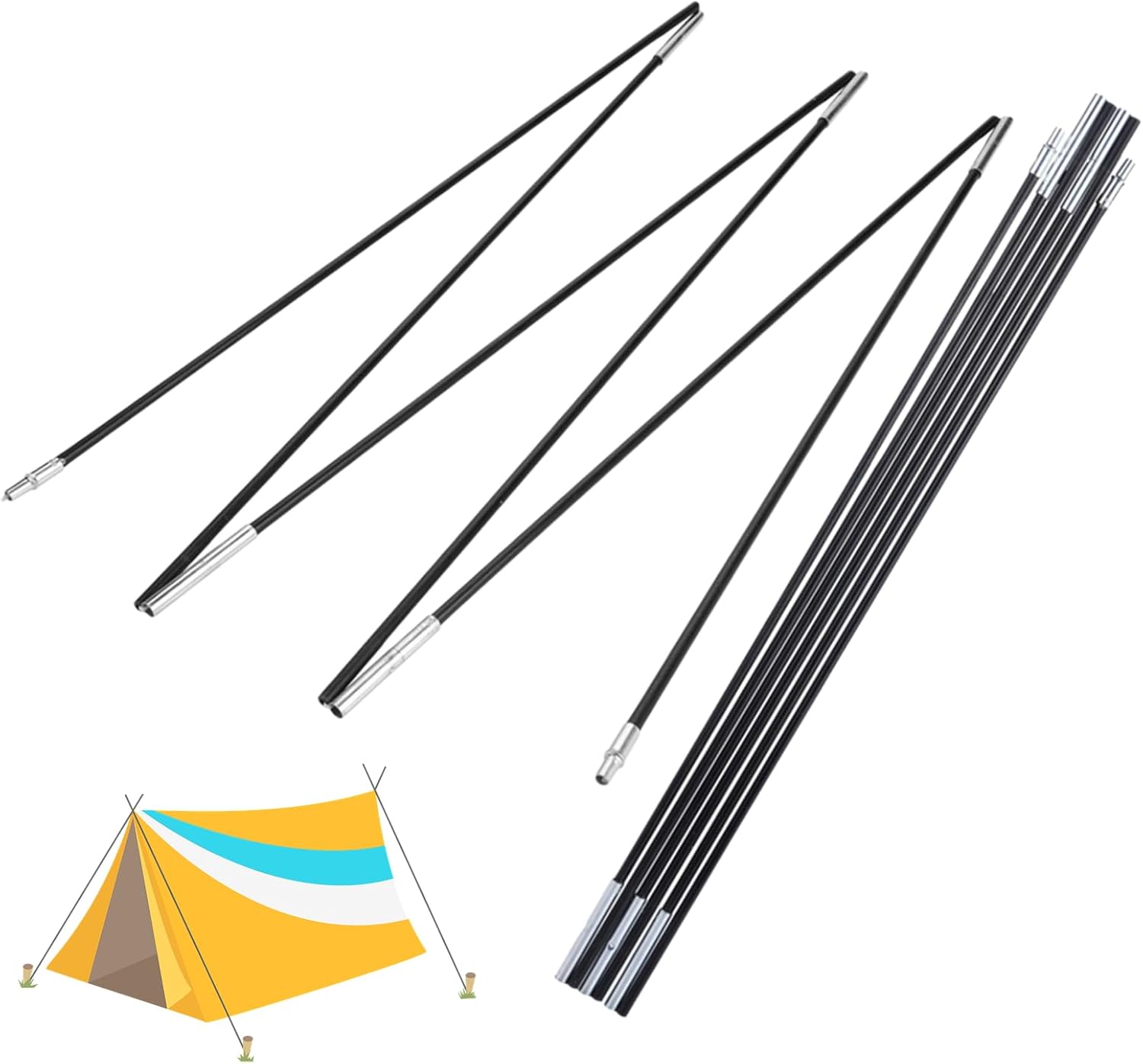 Collapsible Tent Poles, 2pcs Fiberglass Tent Pole Replacement Tent Bar ...