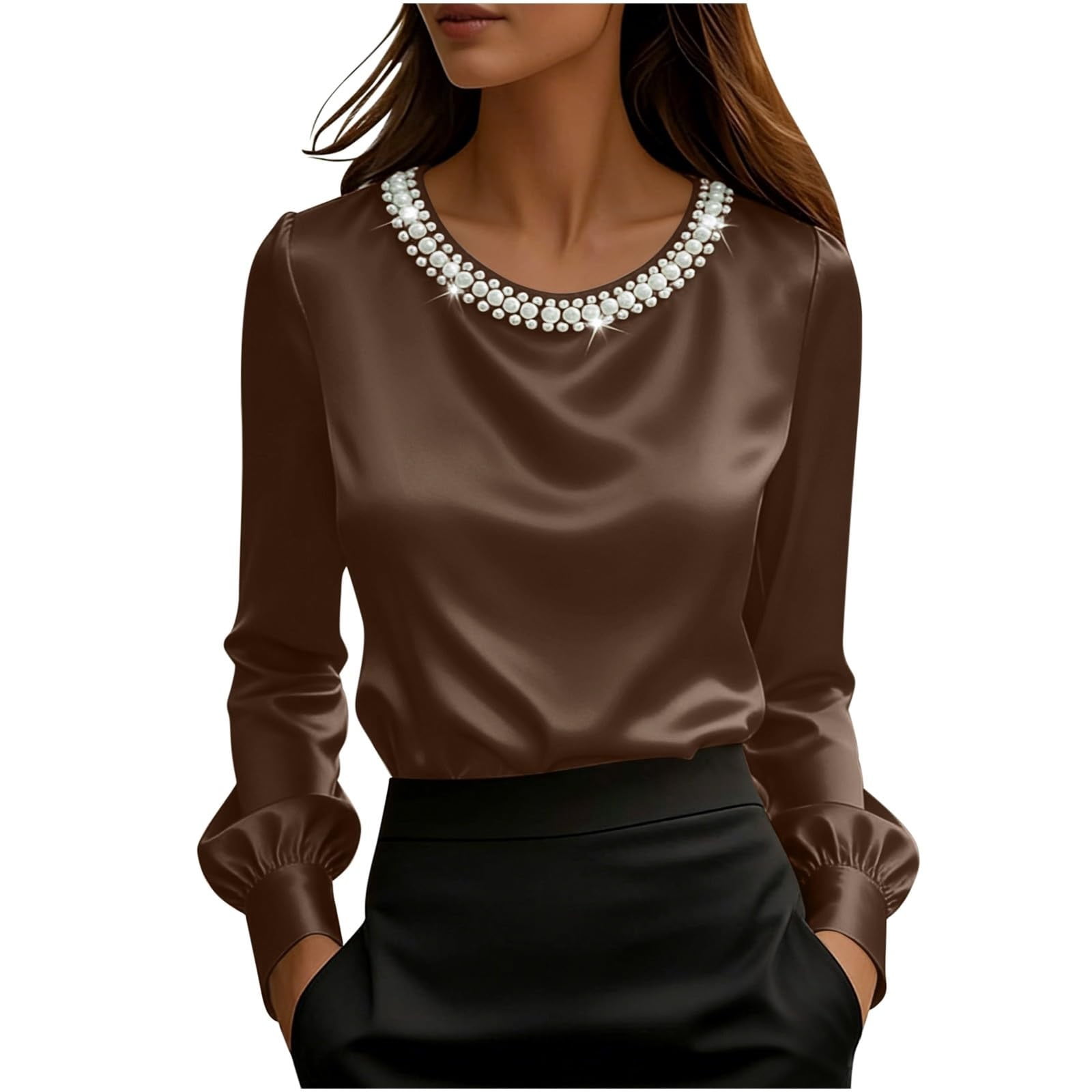 Soyumi Women's Satin Shirt, Business Casual Blouse Long Sleeve Elegant ...