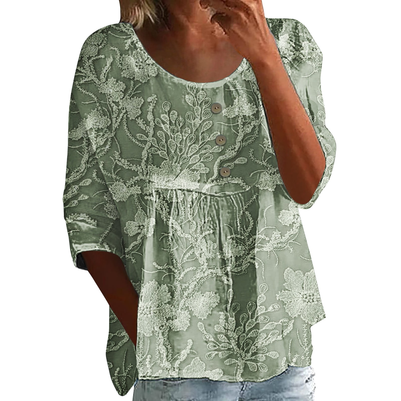 Soyumi Womens Floral Print Tops, 3/4 Sleeve Shirts Round Neck Loose ...