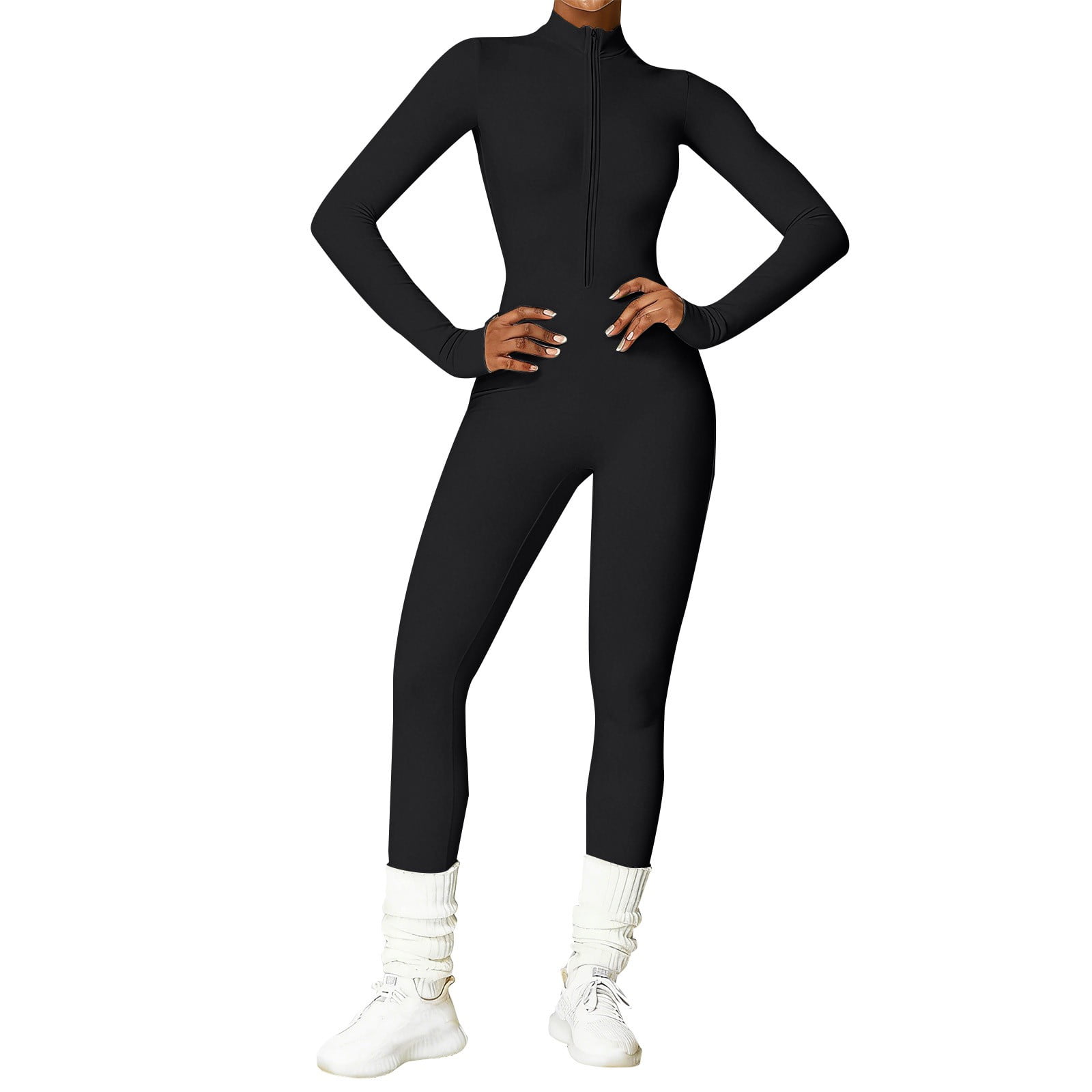 Soyumi Womens Long Sleeve Workout Jumpsuit, Zip Up Yoga Rompers Sexy ...