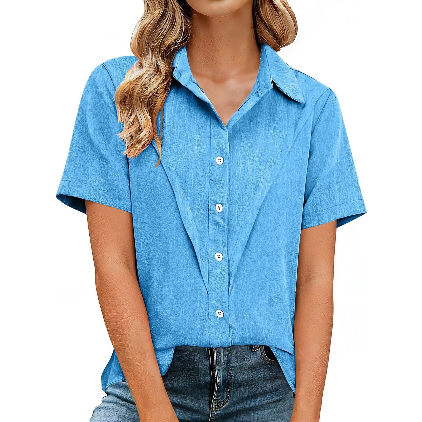 Soyumi Womens Short Sleeve Blouse, Summer Linen Shirt Cotton Linen ...