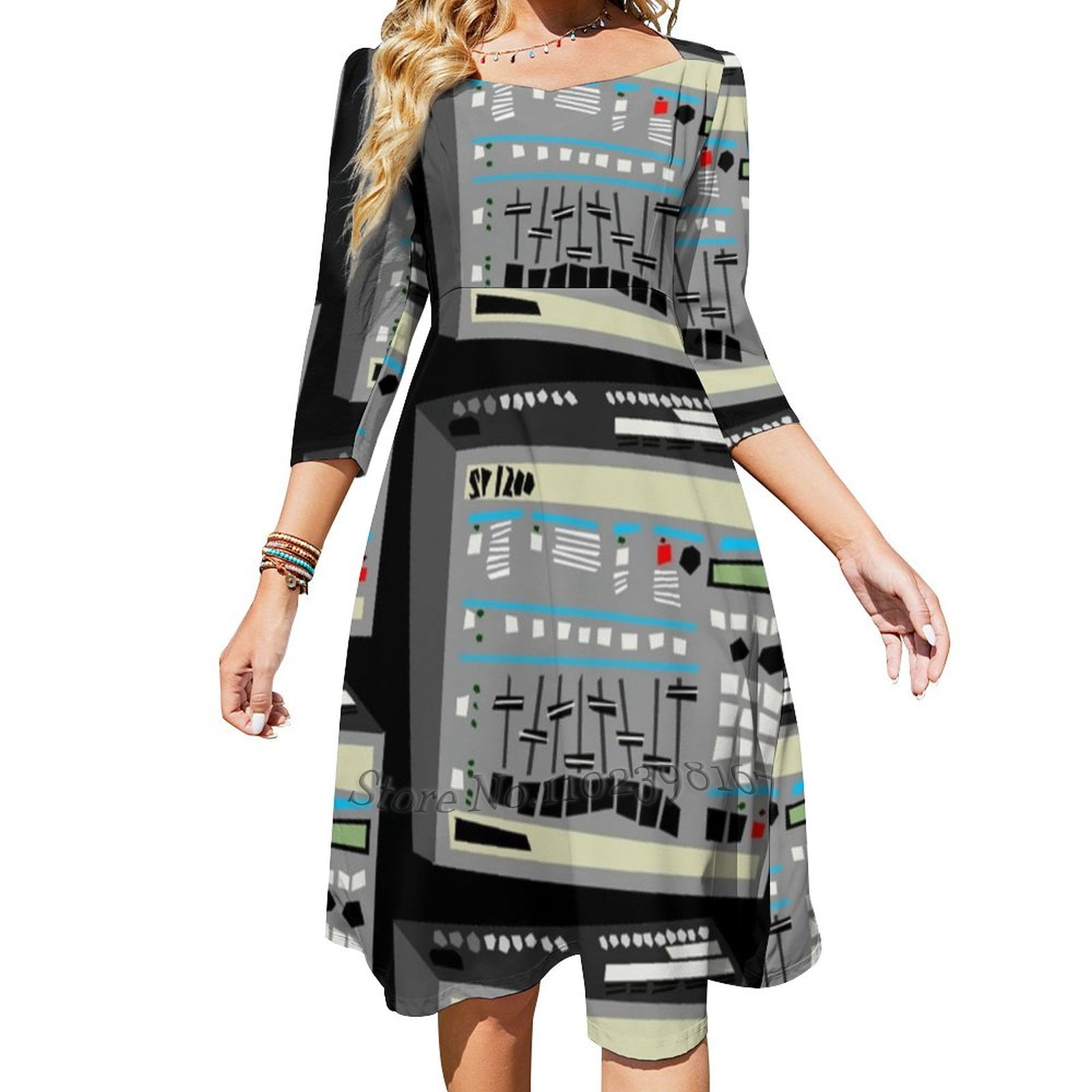 Sp 1200 Square Neck Dress Sweet Summer Dress Women Elegant Halter Print ...