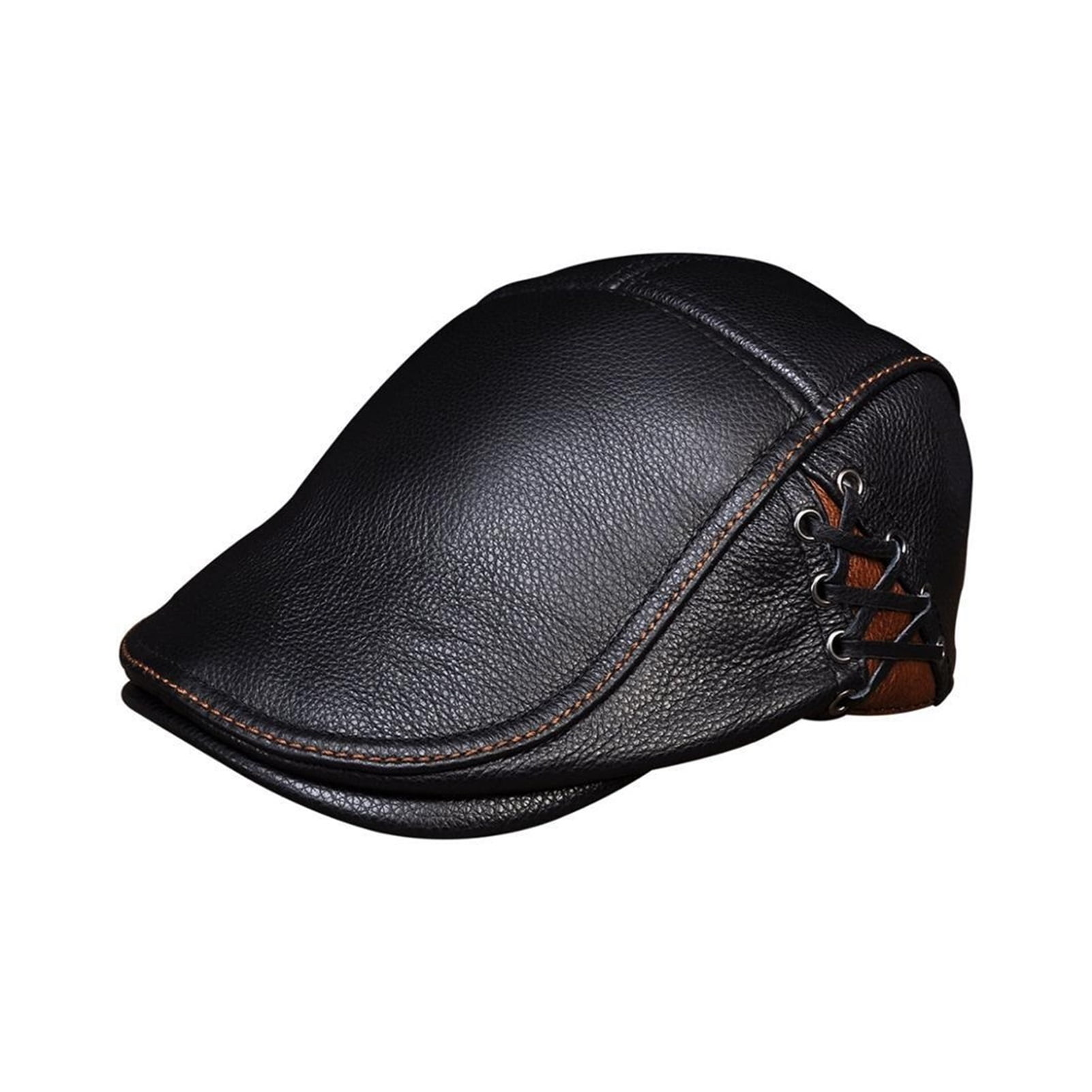 Sp-ring Men's Real Cow Leather Flap Cap Hat Brand Genuine Leather ...