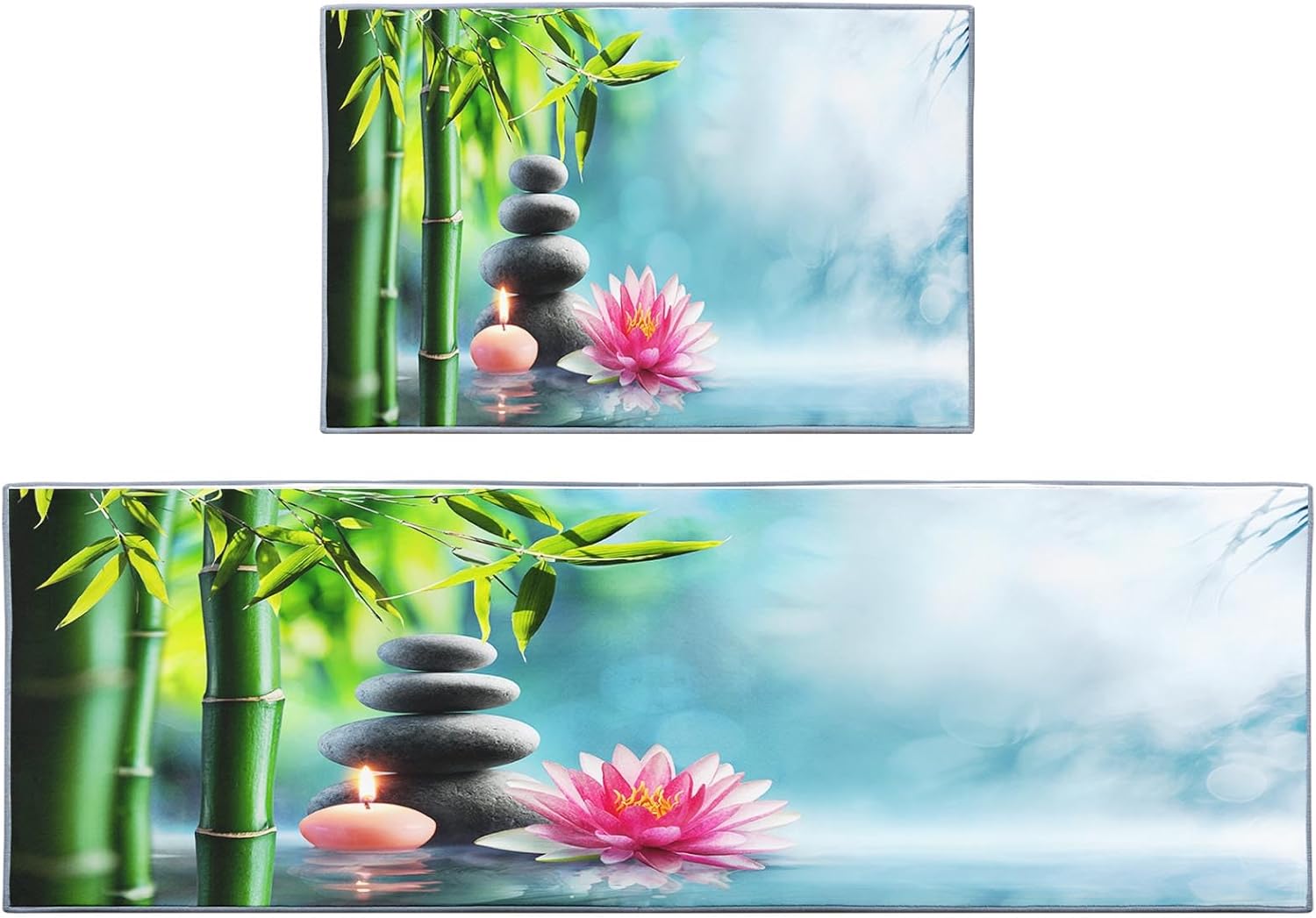 Spa Bamboo Kitchen Rugs and Mats Non Skid Washable Set of 2, Green ...