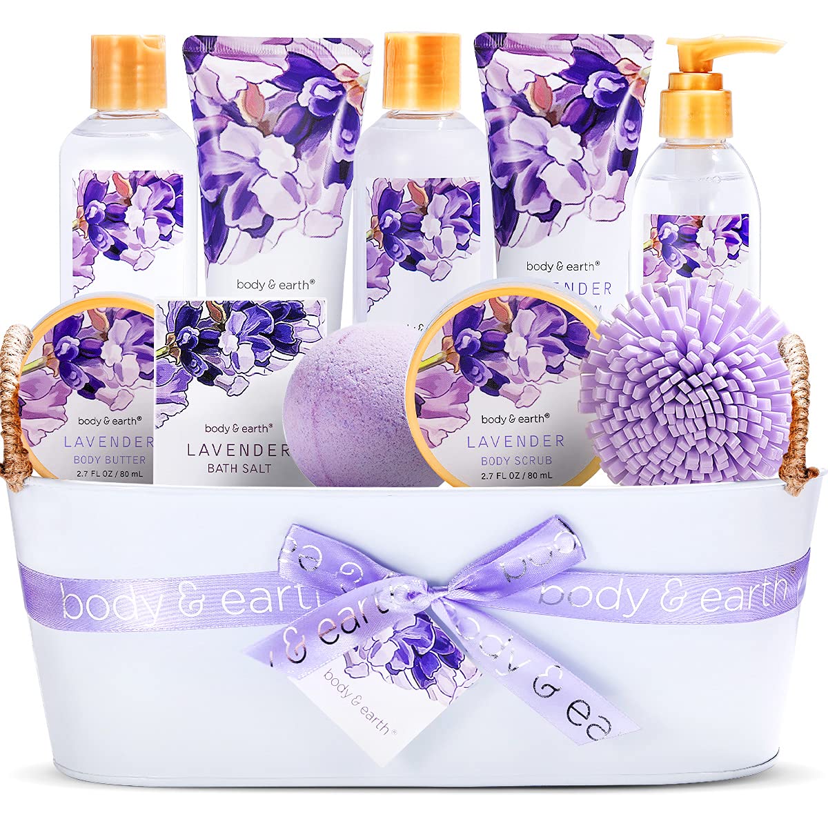 Bath Gift Baskets for Women, 10 Pcs Lavender Relaxing Bath and Body ...