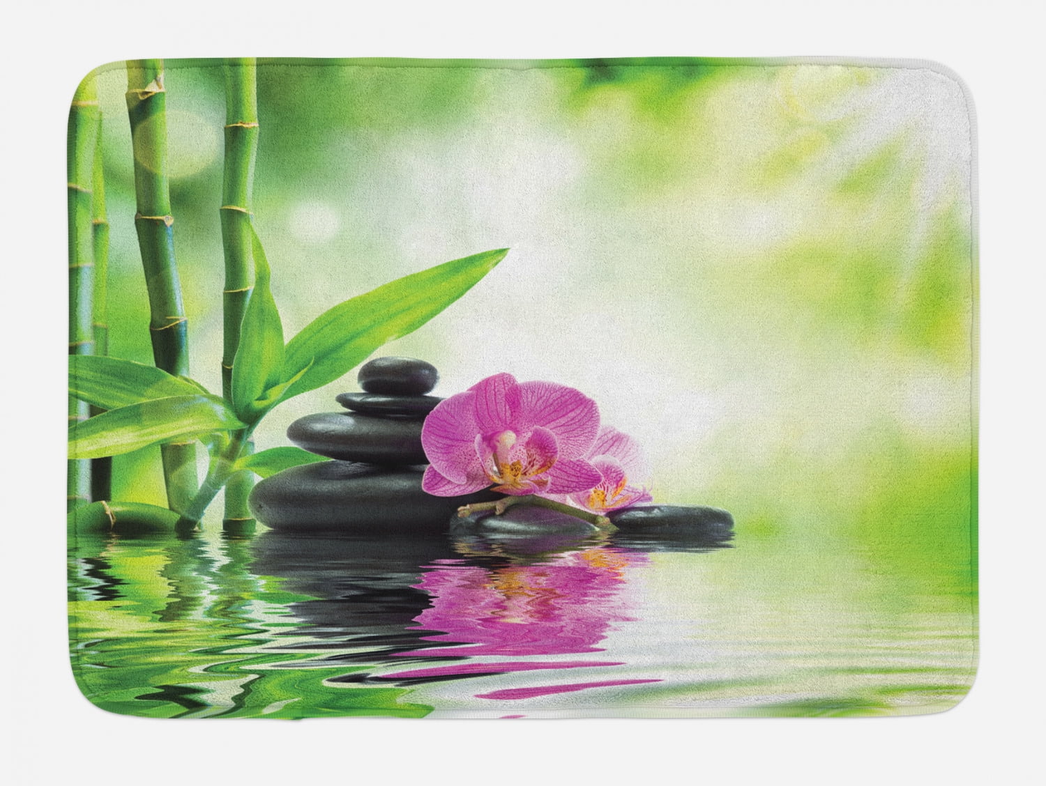 Spa Bath Mat, Orchids and Rocks in the Mineral Rich Spring Water ...