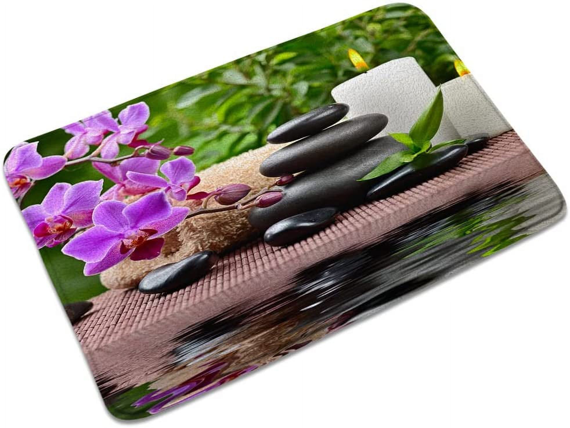 Spa Bath Mats for Bathroom Orchid Basalt Stones Bamboo Candle Green ...