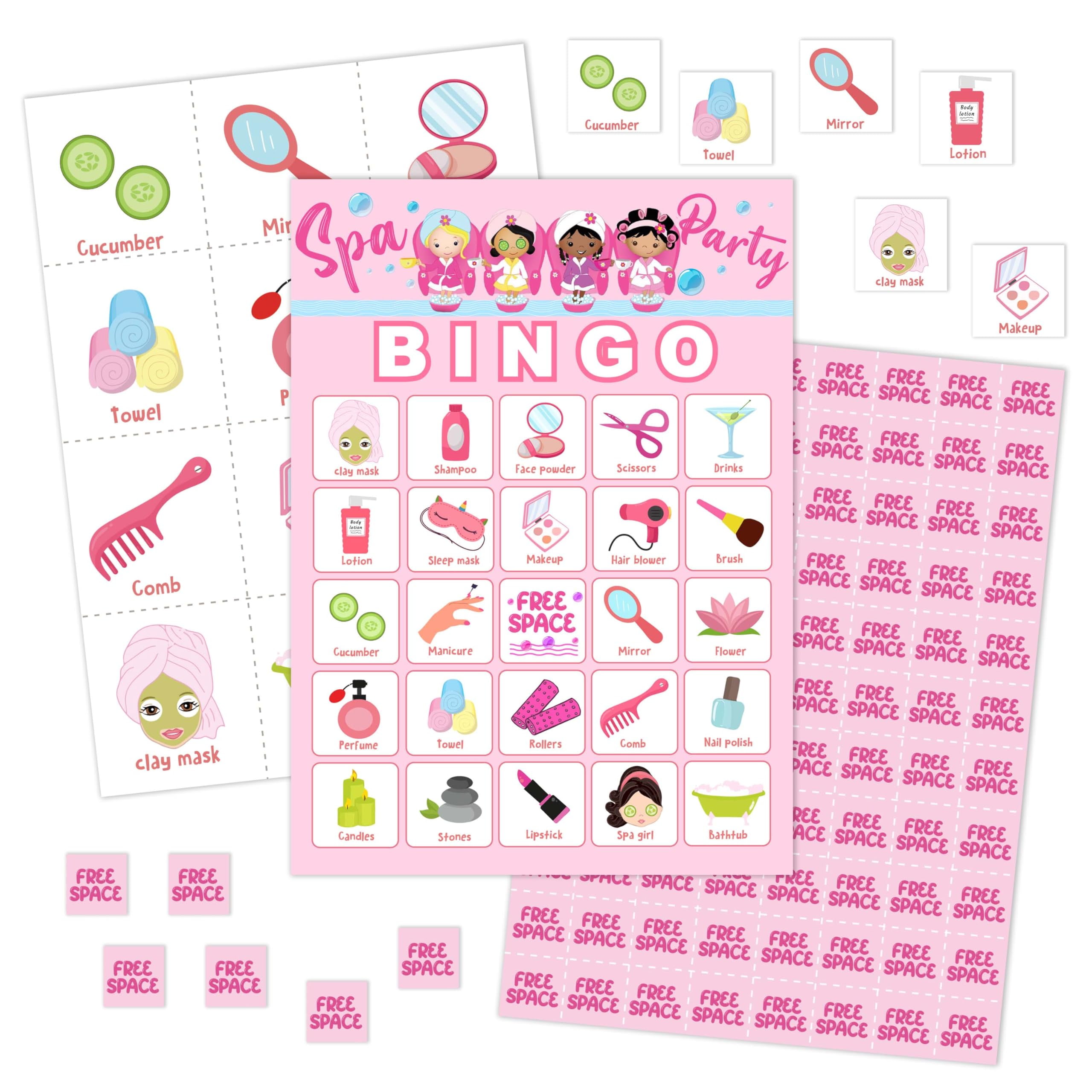 Spa Bingo Games Cards, Beauty Bingo Game Set, Pink Bingo Party Game ...