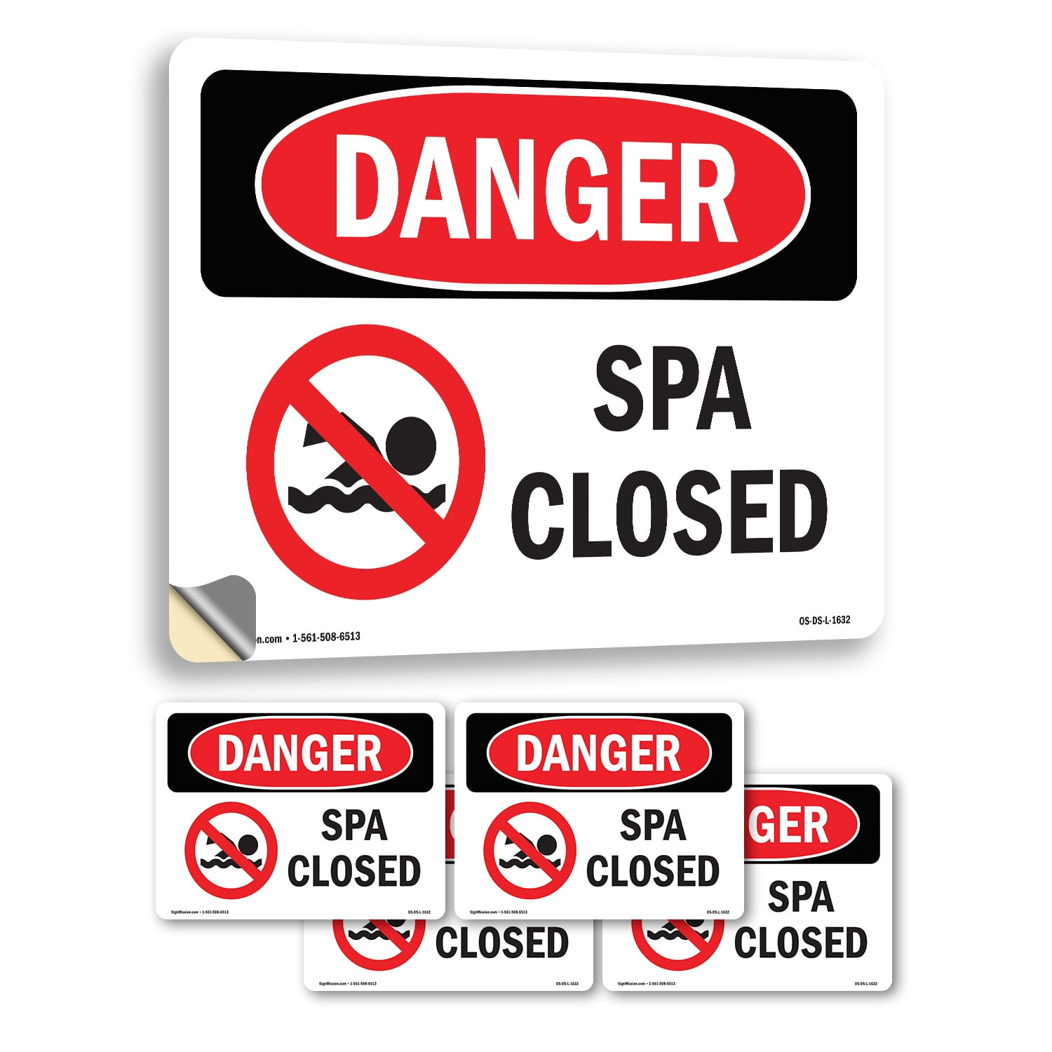 Spa Closed OSHA Danger Vinyl Decal Label 18 Inch x 12 Inch - 5 Pack ...