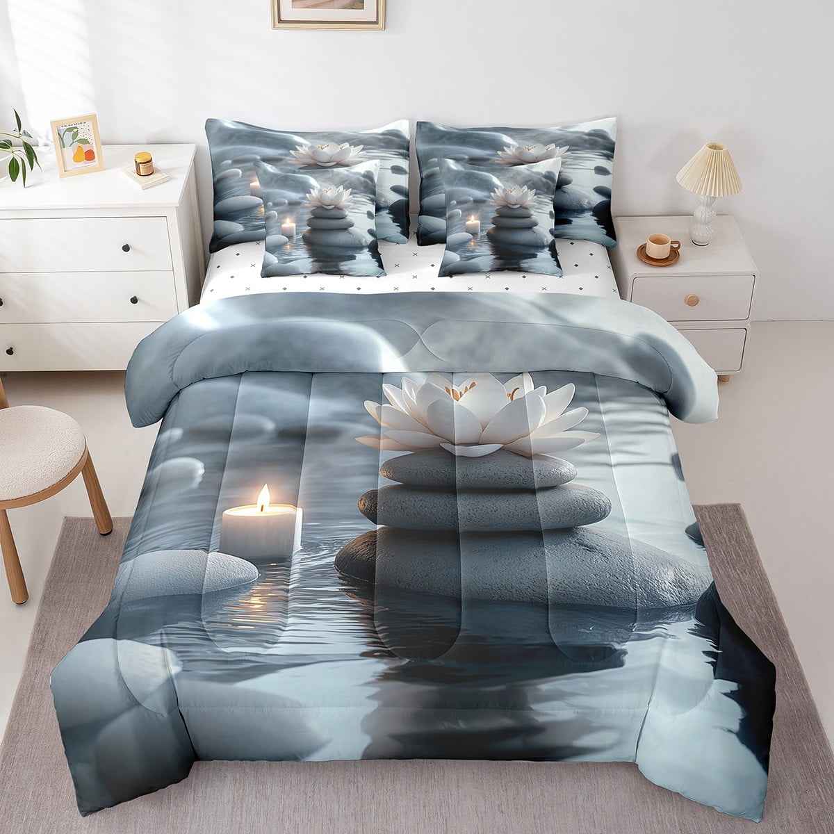 Spa Comforter 7 Pieces Stone Pattern Queen Bed In A Bag Woman Plain ...