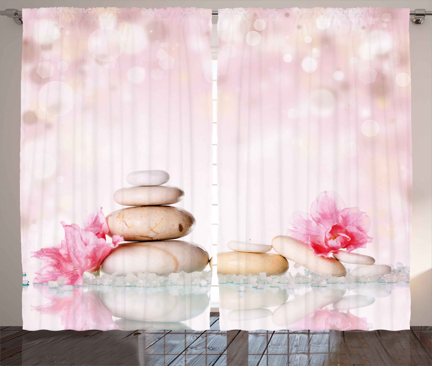 Ambesonne Spa Curtains 2 Panel Set, Bohemian Stones, 108" x 108", Pale ...