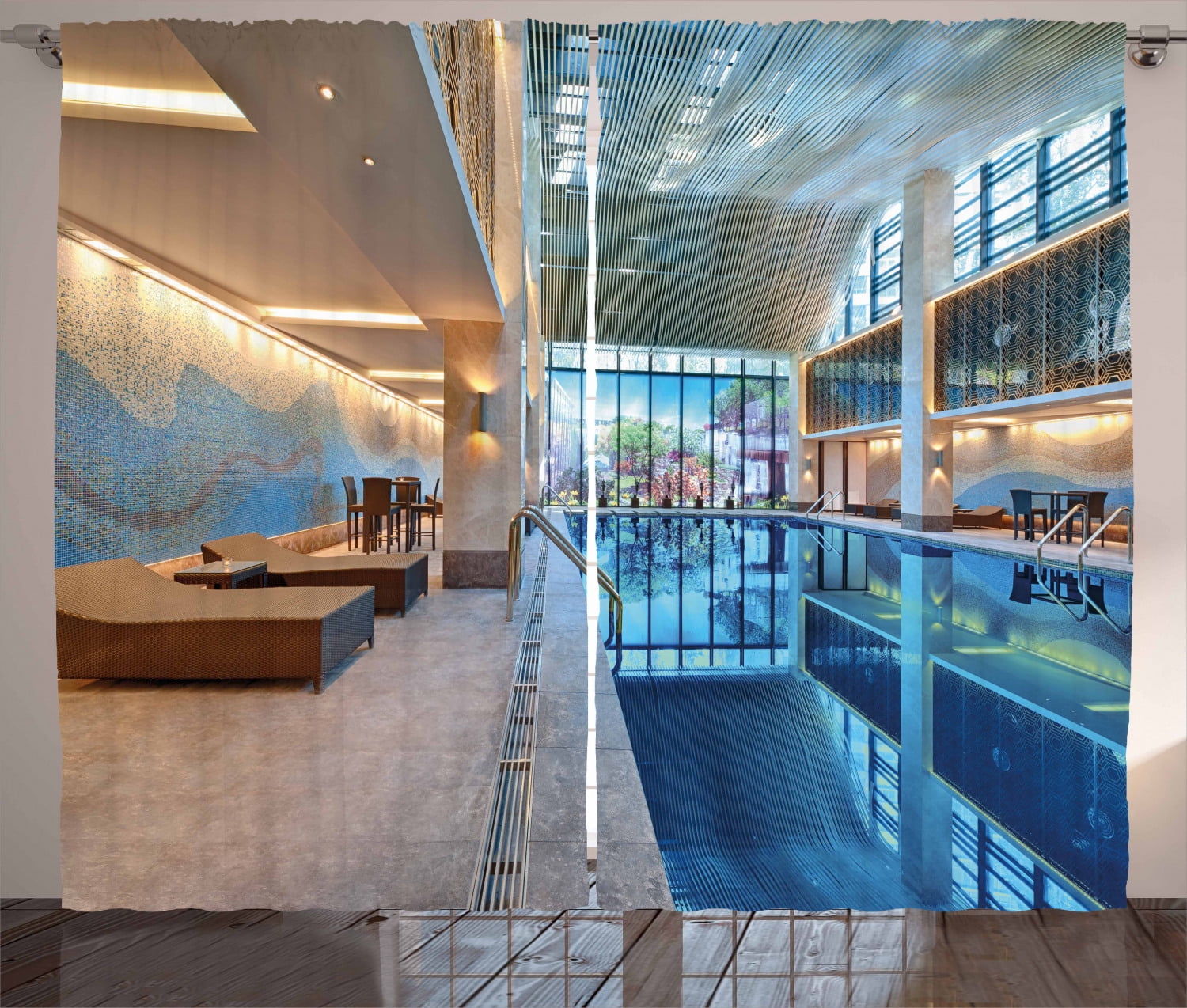 Ambesonne Spa Curtains 2 Panel Set, Calming Relaxing Pool Seats, 108" x ...