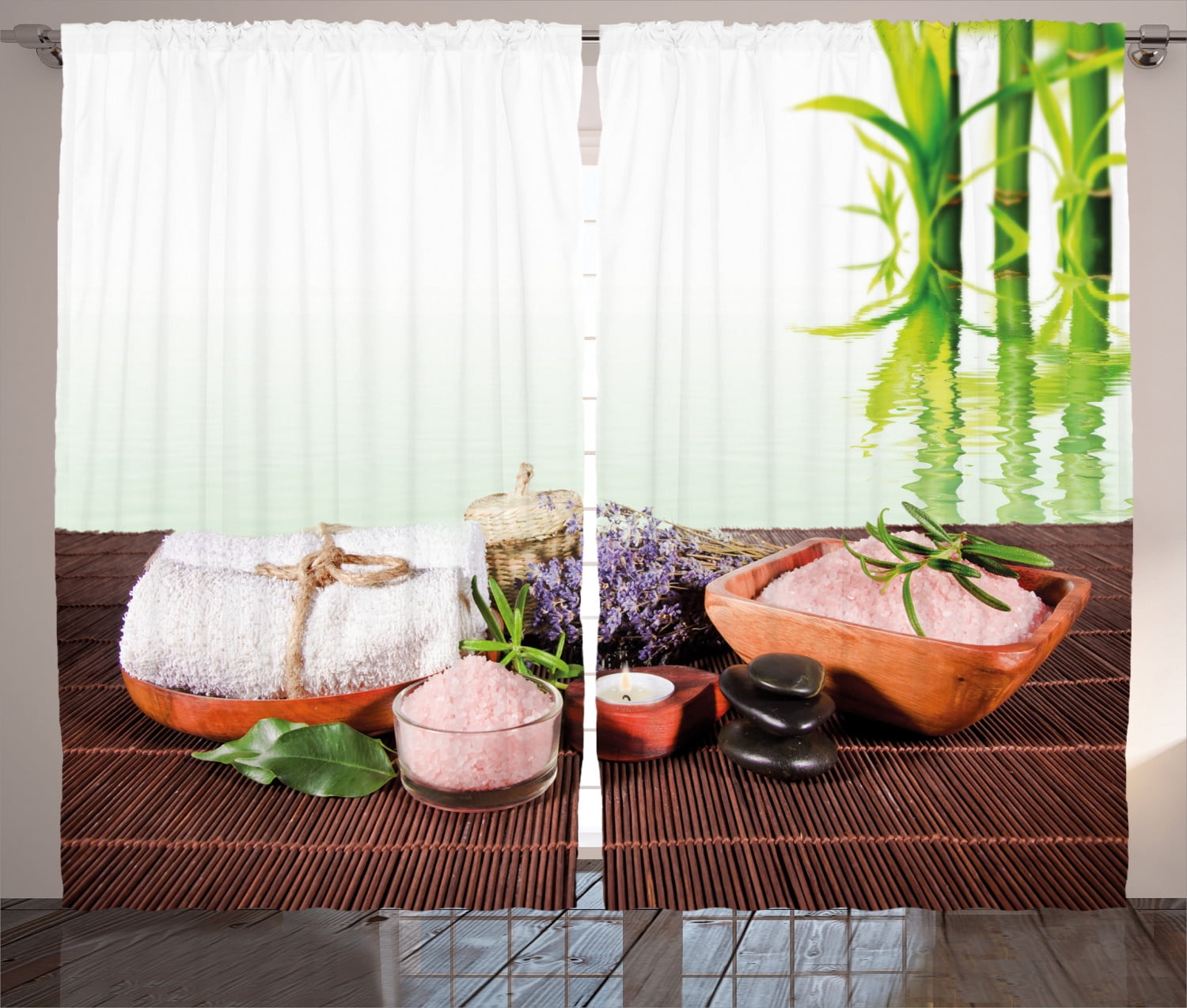 Ambesonne Spa Themed Curtains 2 Panel Set, Flowers Stones Picture, 108 ...