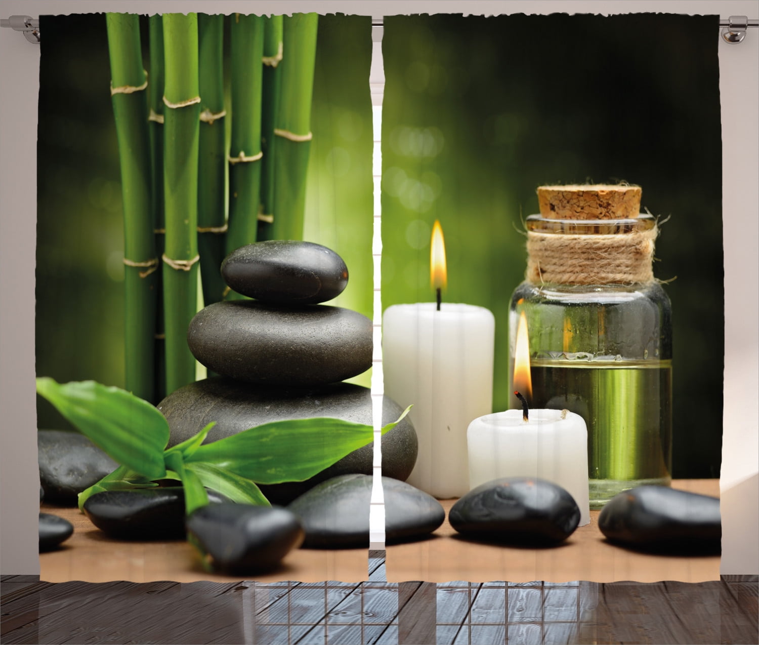 Ambesonne Spa Decor Curtains, Bamboo Landscape with Massage Rocks ...