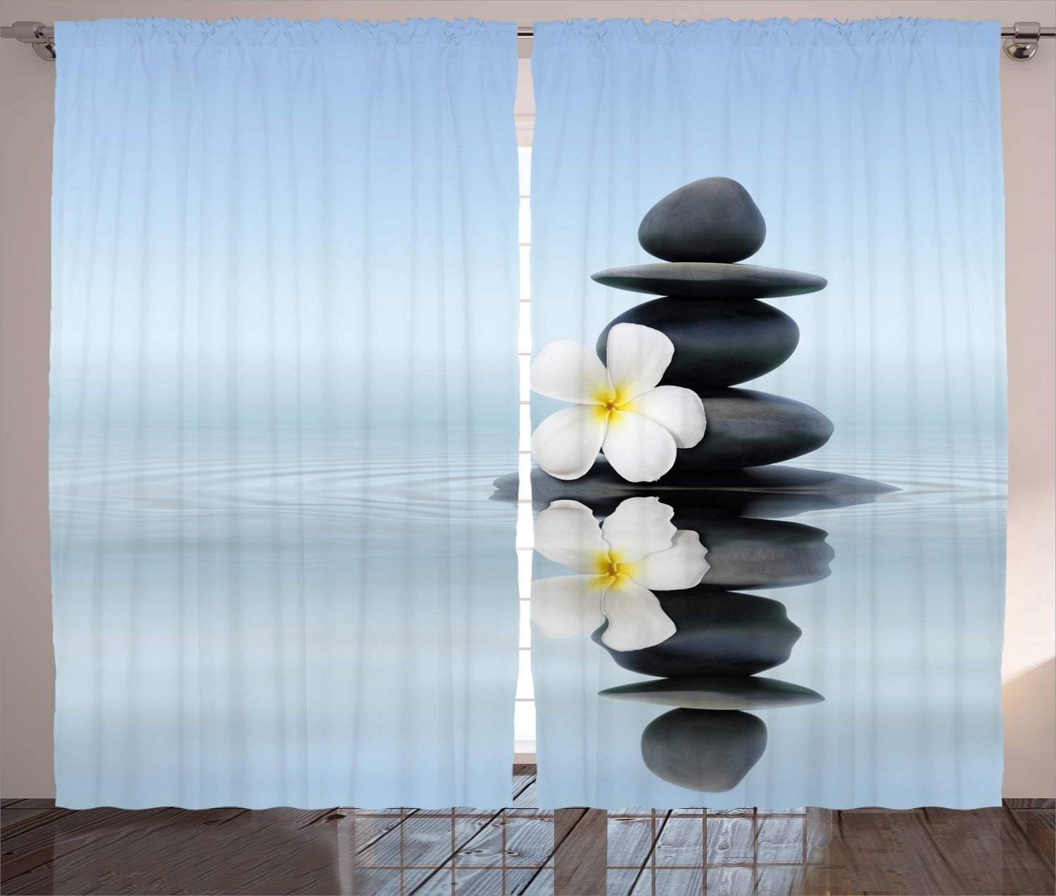 Ambesonne Spa Curtains 2 Panel Set, Stones Plumeras, 108" x 90", Pale ...