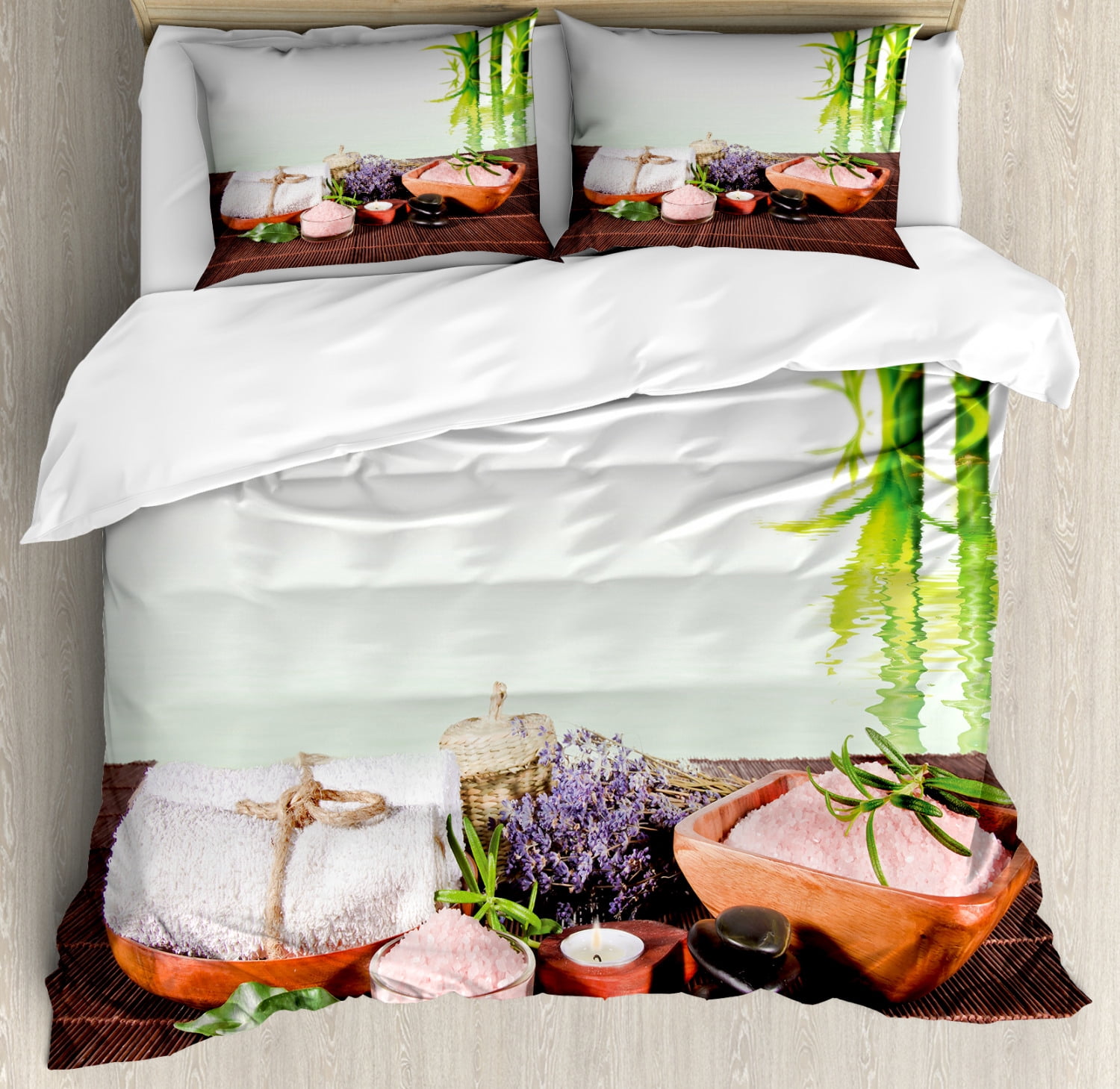 Spa Themed Duvet Cover Set, Tree Background with Towel Flowers Candles ...