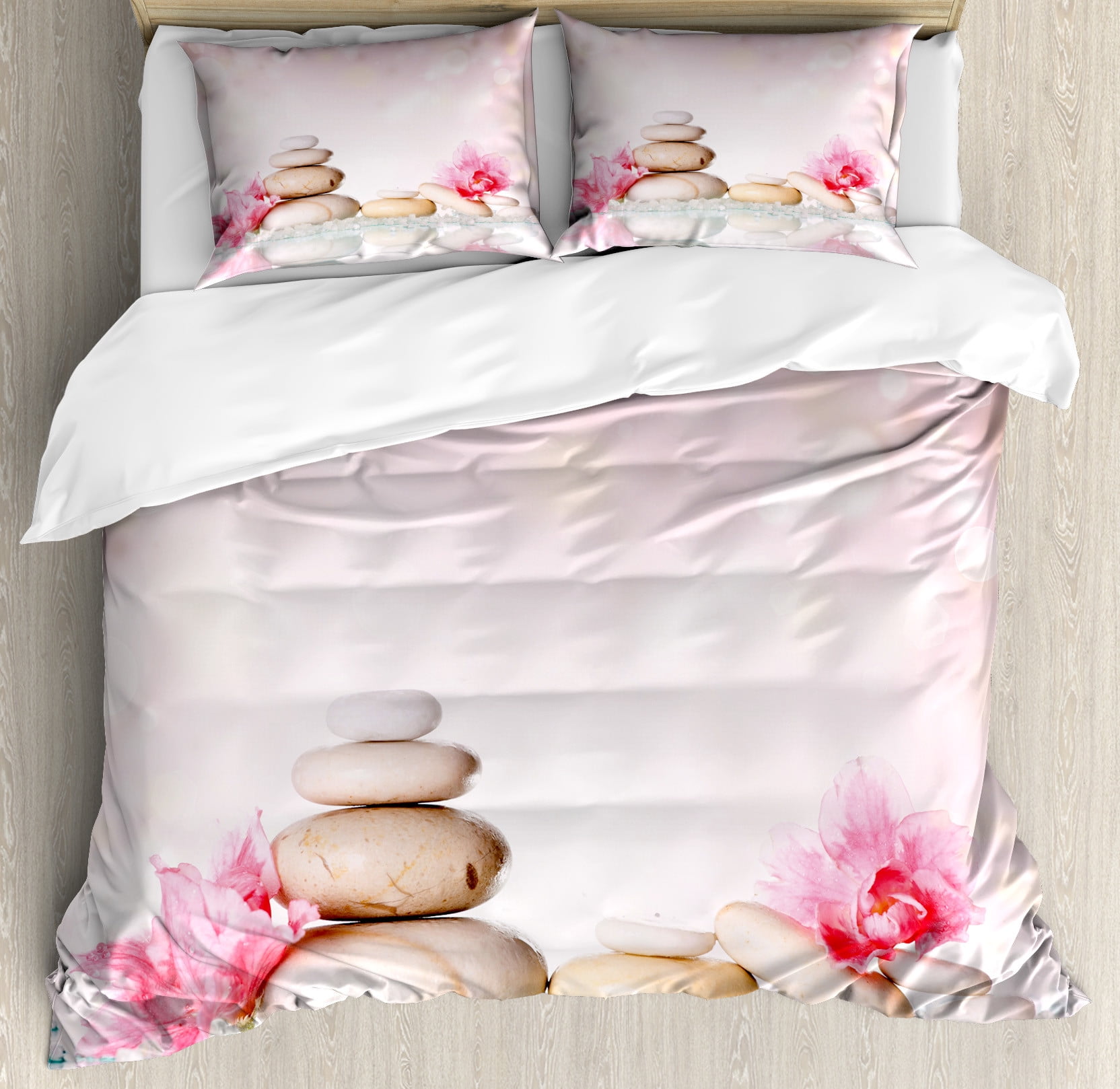 Spa Duvet Cover Set, Bohemian Stones and Soft Petals Therapy Tradition ...