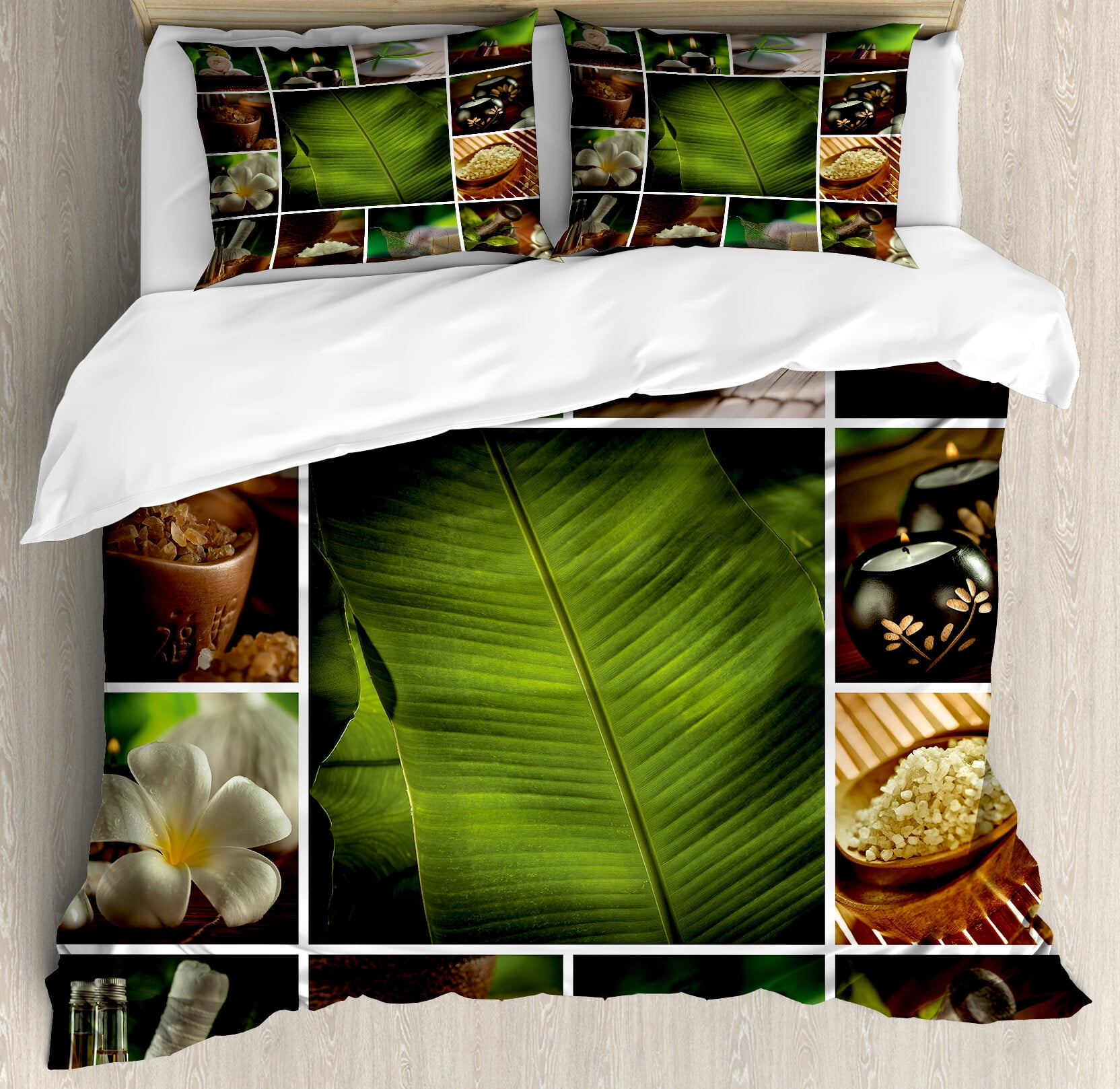 Spa Duvet Cover Set, Collage of Candles Stones Herbal Salts Towels ...