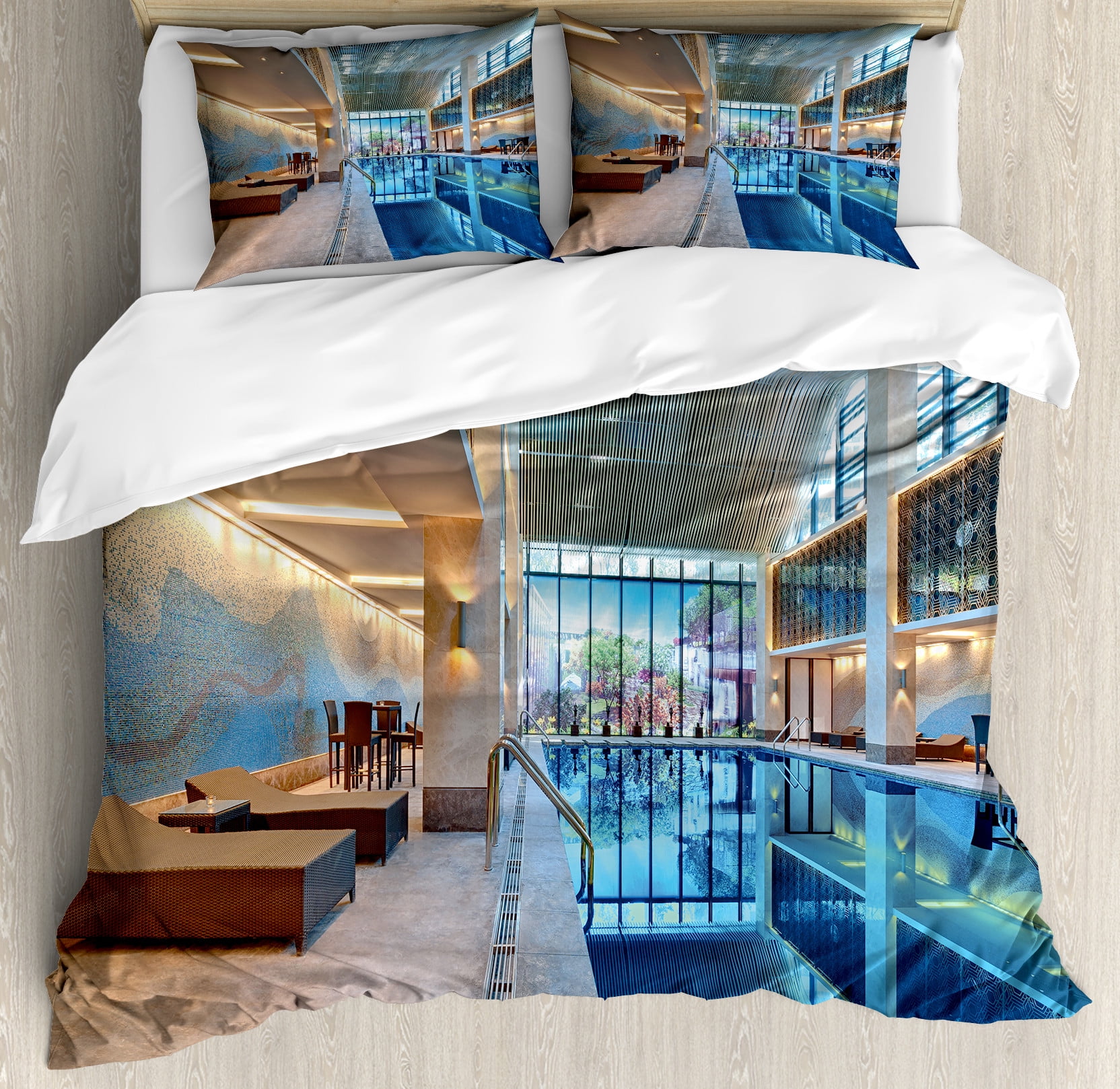 Spa Duvet Cover Set, Indoor Swimming Pool with Relaxing Long Seats ...